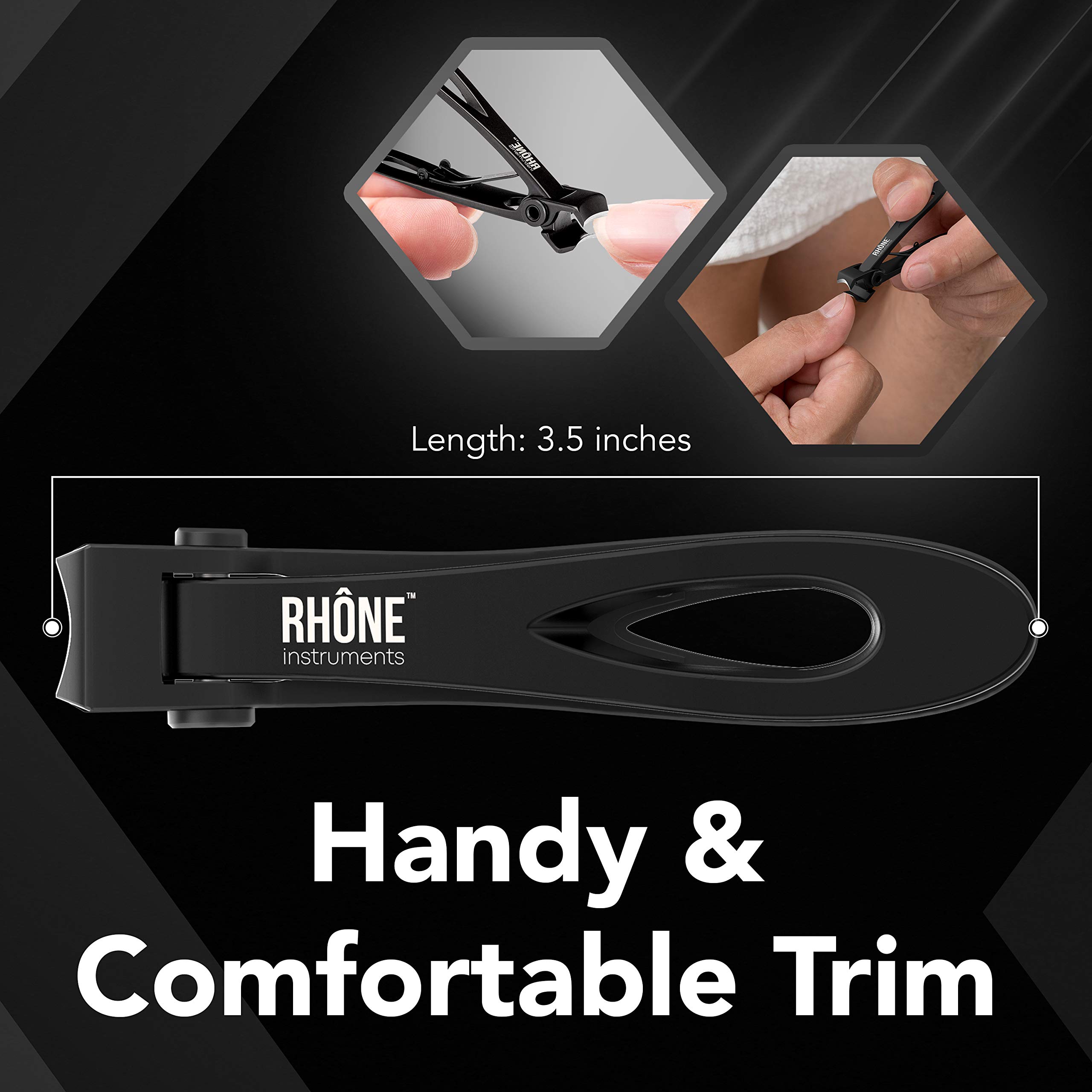 Rhône Instruments Nail Clippers - 420J2 Surgical Grade Japanese Steel, Extra Wide Jaw, Cuts Thick Nails, Professional Sharp Curved Fingernail and Toenail Clipper for Manicure & Pedicure