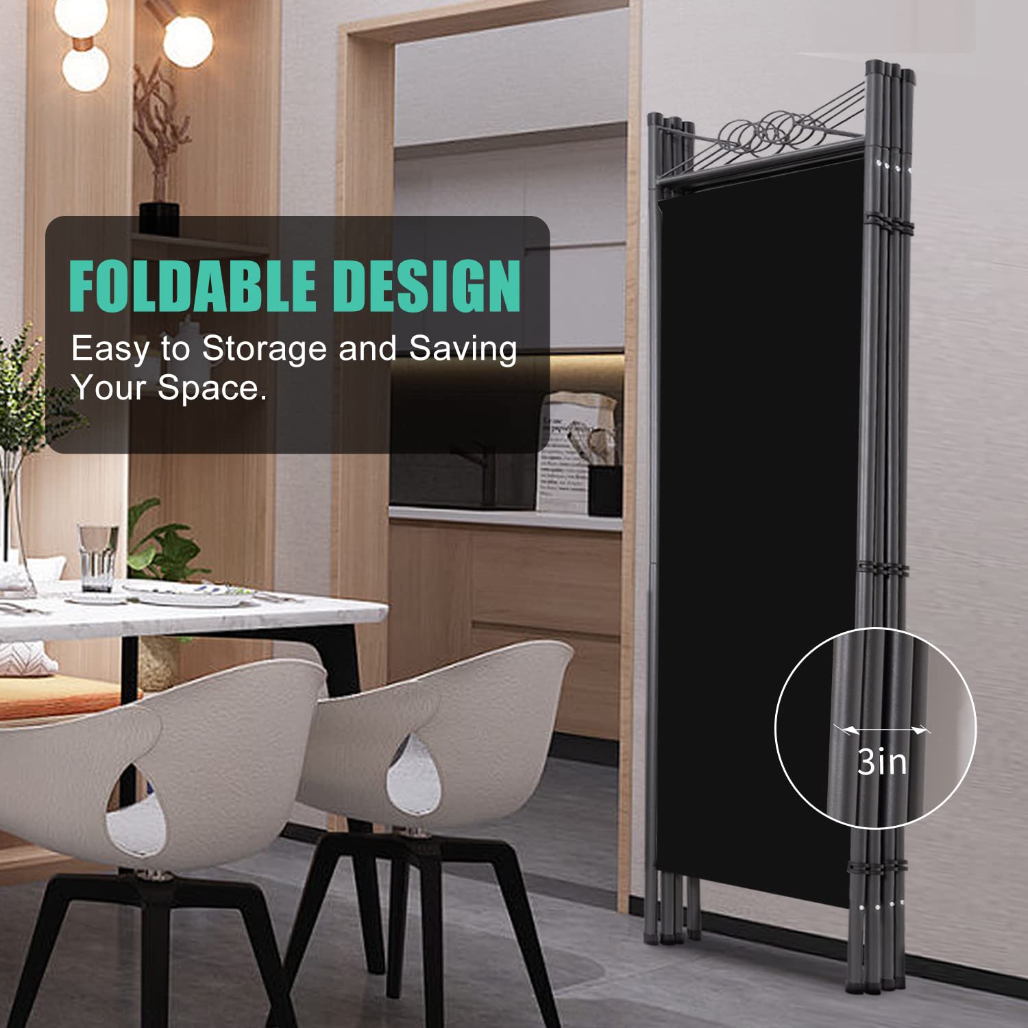 Room Divider 4 Panel Tall Room Dividers and Folding Privacy Screens, 6 Ft Indoor Divider Room Fabric Panel W/Matel Frame, Freestanding Wall Divider Screen Partition Room Dividers for Bedroom Office