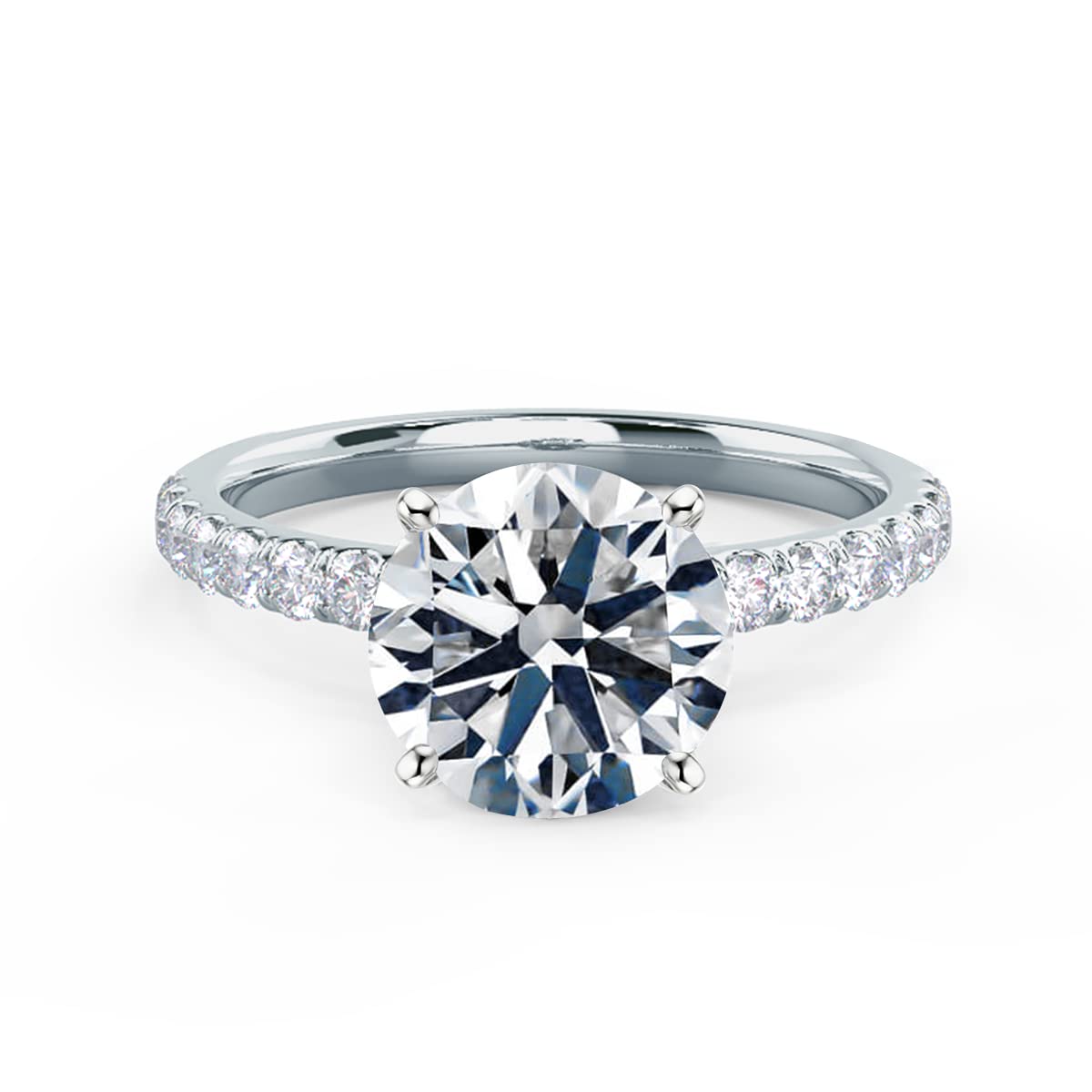 VOLVIROS Engagement Ring 2 CT Center Moissanite Engagement Rings for Women Platinum Plated Silver Size 5
