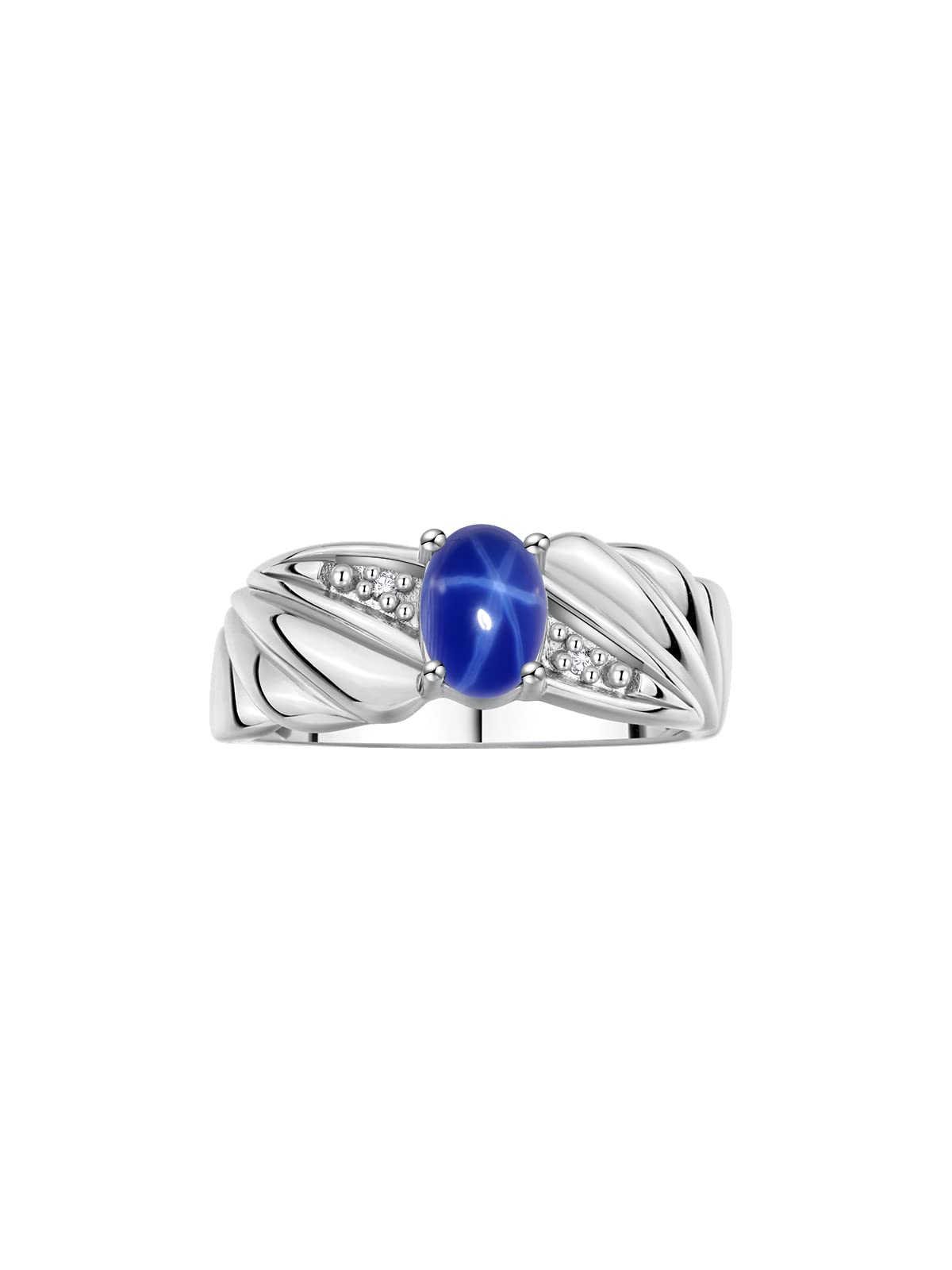 Rylos Rings for Women Sterling Silver Angel Wing Ring 7X5MM Gemstone & Diamonds September Blue Star Sapphire Jewelry for Women Size 8