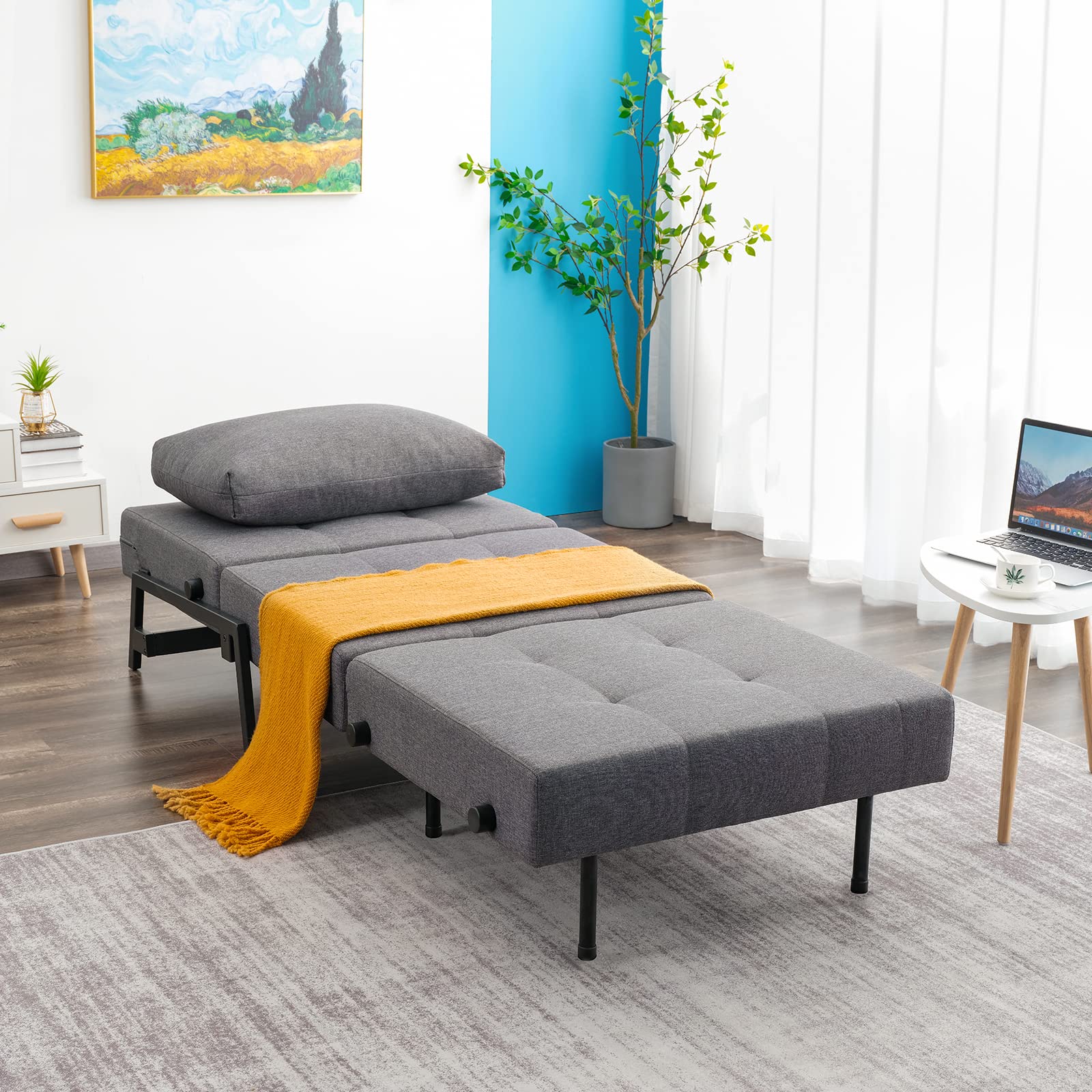Vonanda Sofa Bed, Convertible Chair Bed Multi-Function Sleeper Chair Modern Breathable Linen Folding Sofa Sleeper with Hidden Legs for Small Room Apartment, Dark Gray