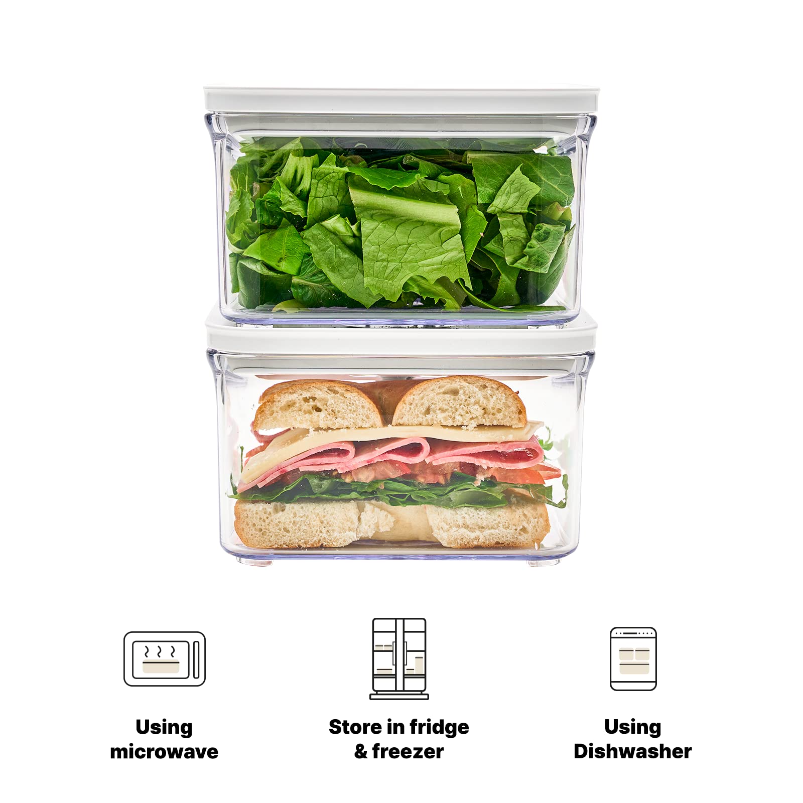 VAKUEN Premium Airtight Food Storage Containers, Square 2PC/Set(1.48qt), Smart One-Click Seal Lid, No Hinges, 100% Leak Proof, BPA-FREE, Dishwasher, Freezer & Microwave Safe