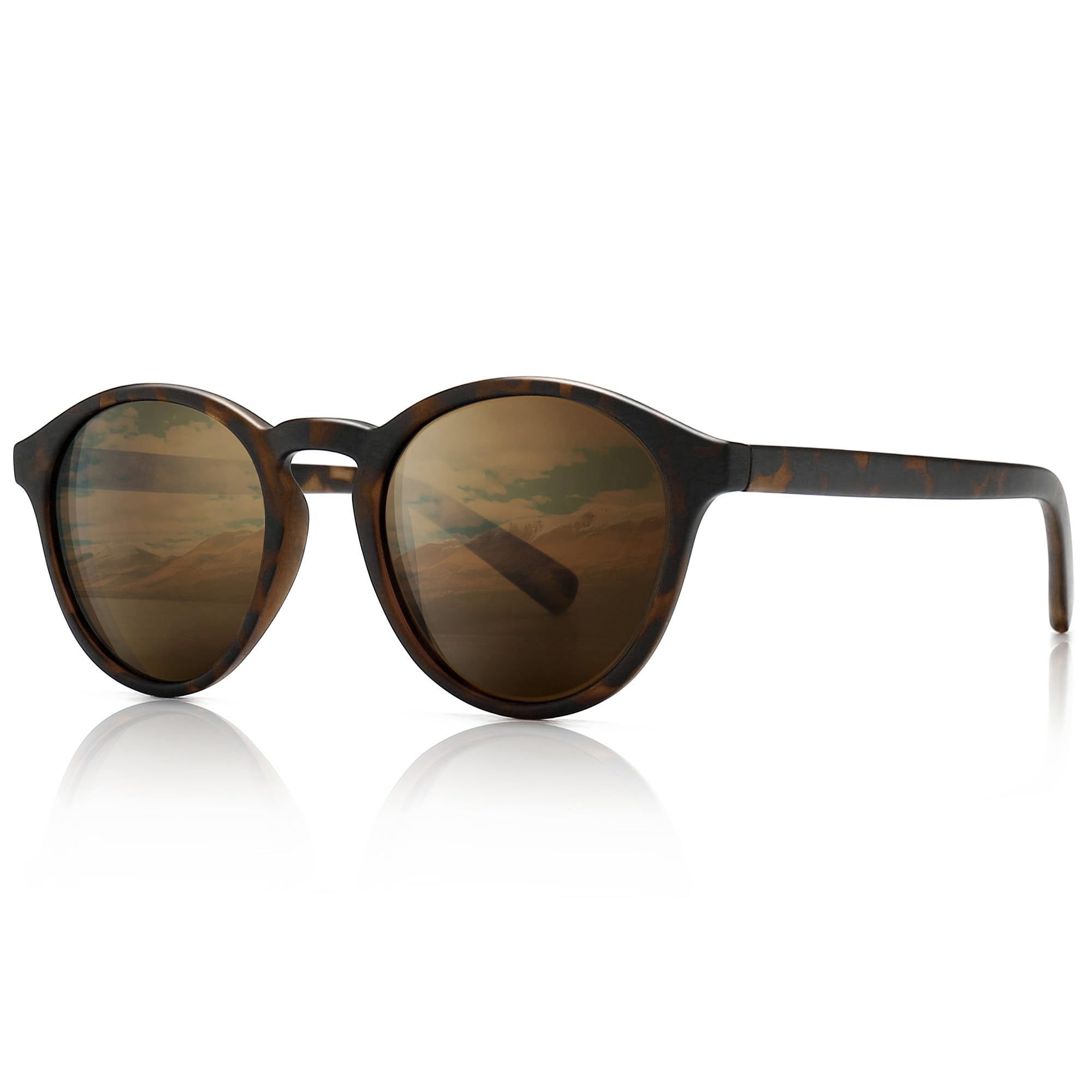 SUNGAIT Women's Classic Vintage Round Polarized Sunglasses Retro Style UV400 (Amber Frame(Matte Finish)/Brown Lens) SGT166 HPKC