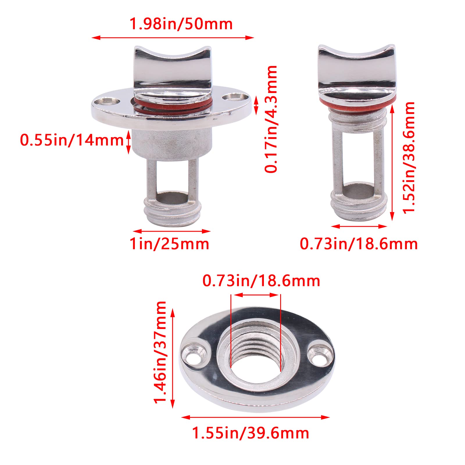 XtremeAmazing 2Pcs Boat Drain Plug Stainless Steel Oval Marine Garboard Transom Plug with Seal Ring for 1 Inch Hole 3/4 Inch Thread