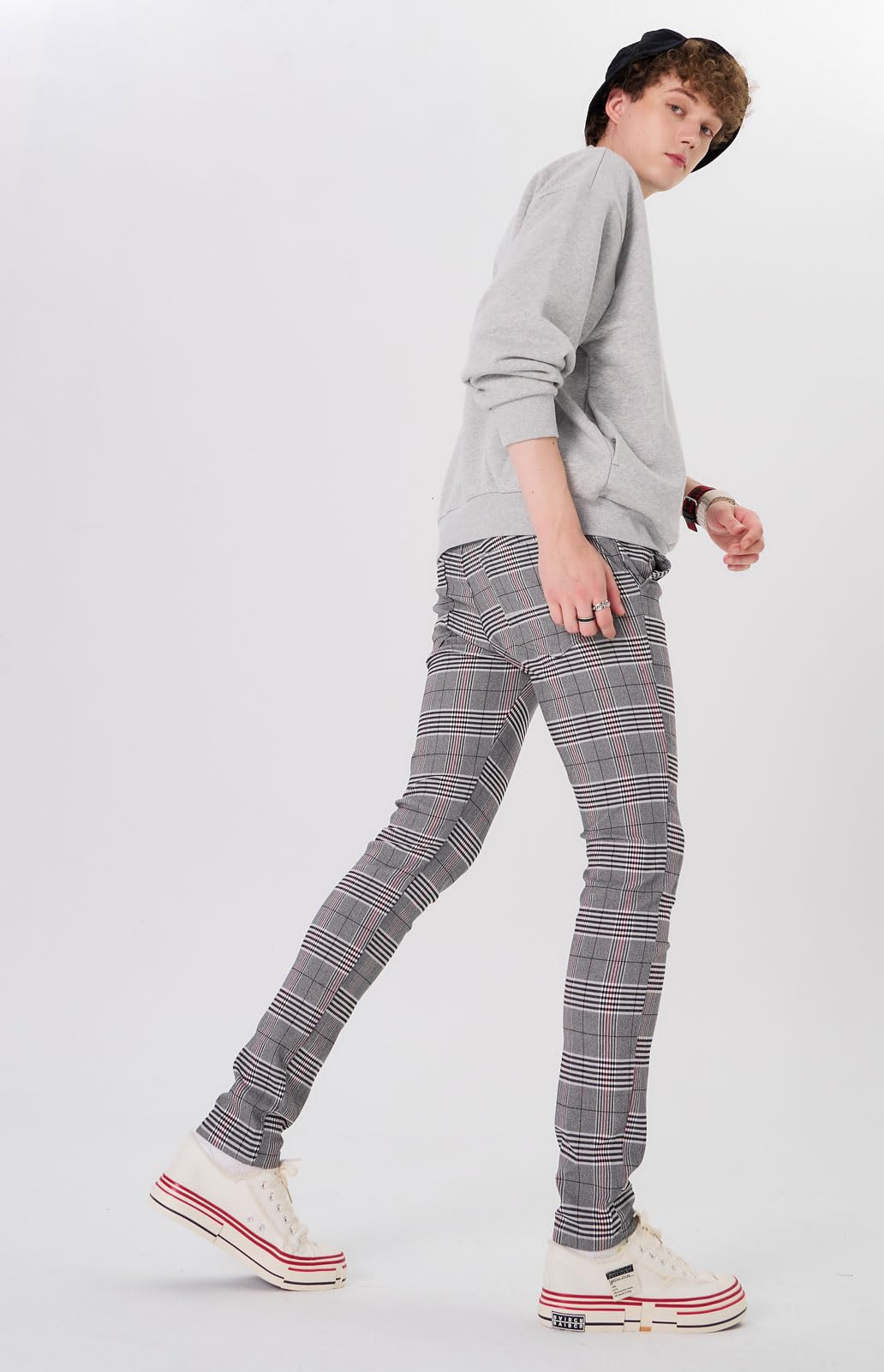 Plaid&Plain Men's Plaid Pants Skinny Dress Pants for Men Skinny Chino Pants Men 7301 Plaid-11-28X30