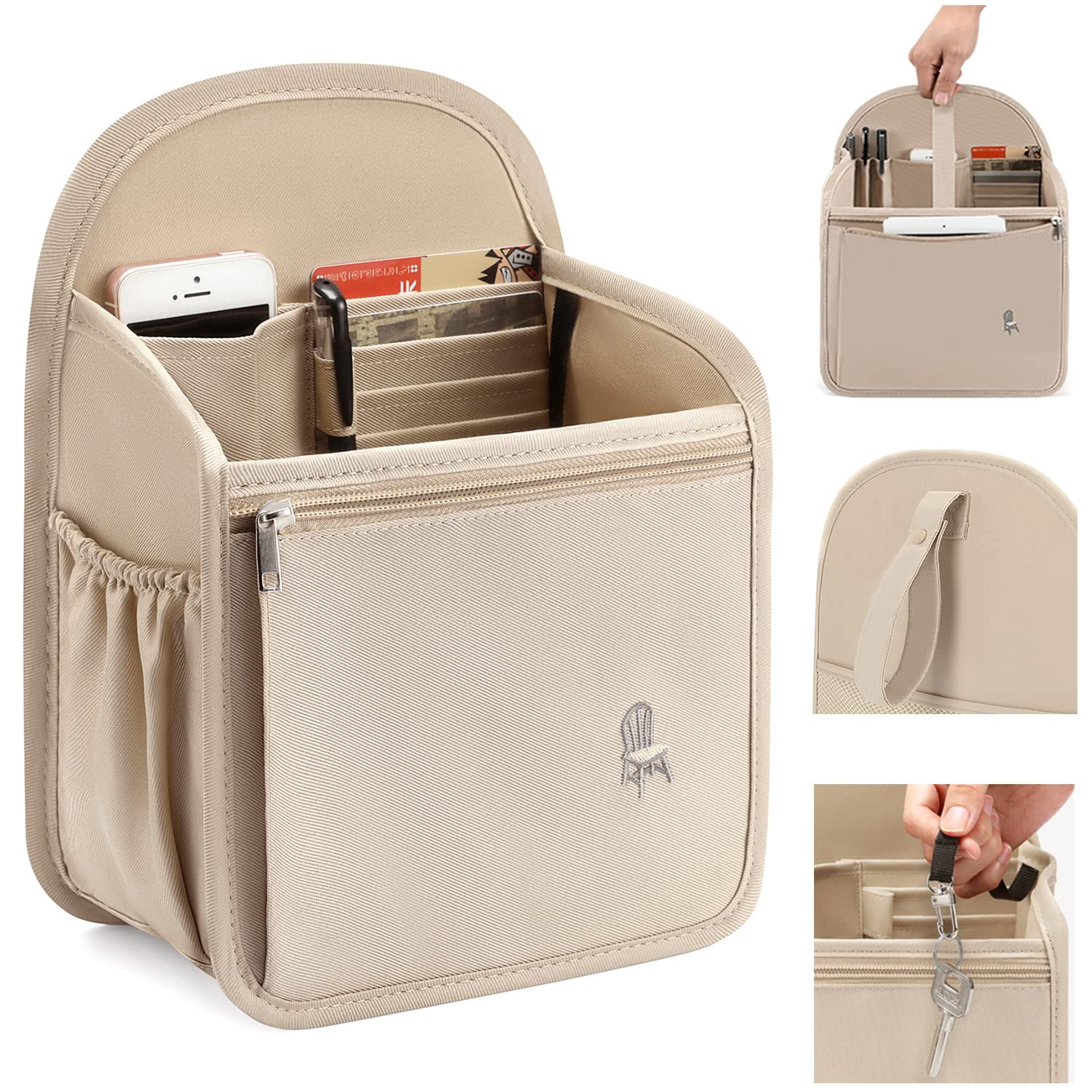 Yoillione Backpack Organizer Insert Small for Women and Men, Beige Backpack Insert Organizer Rucksack Insert with Multi-Pocket