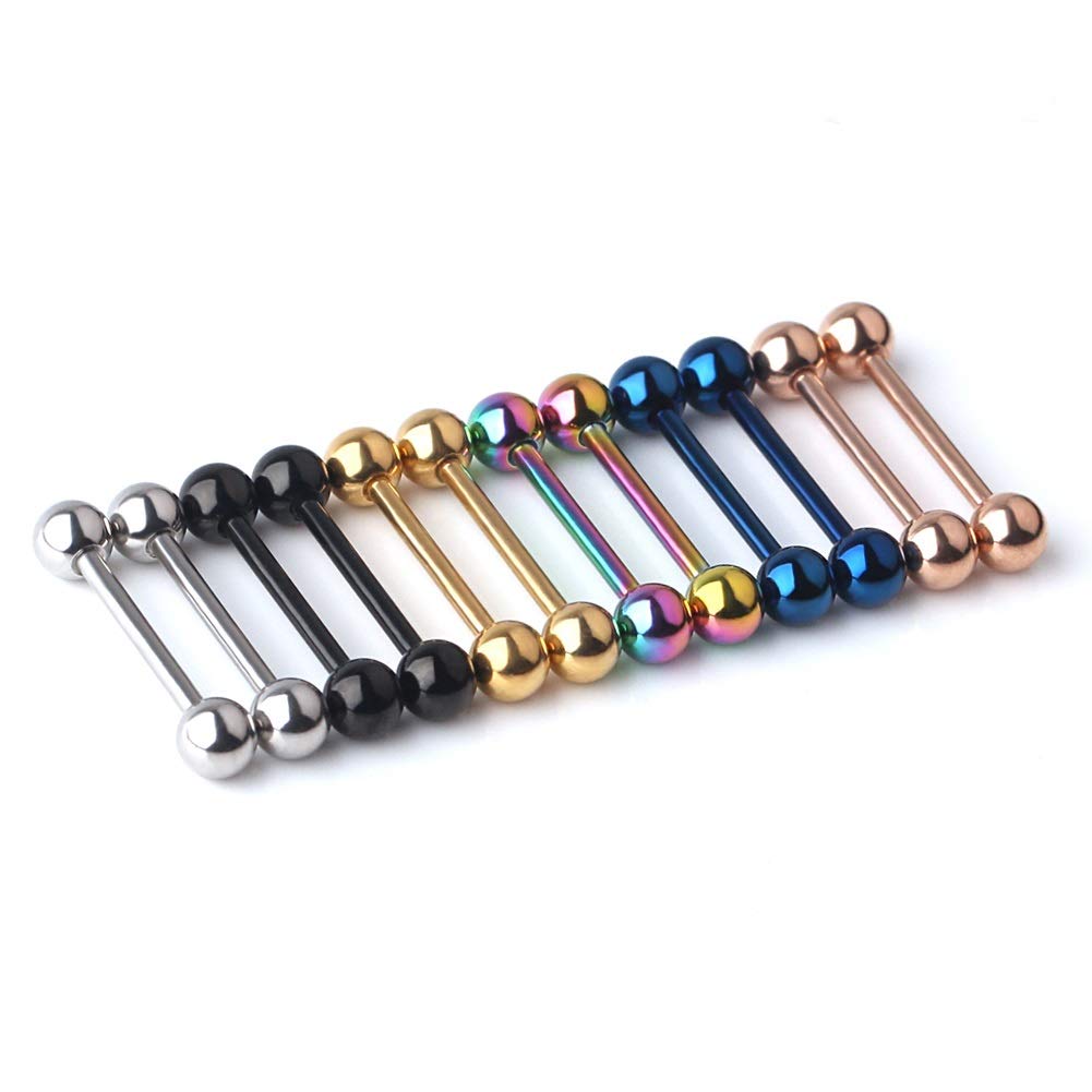 Ruifan 316L Stainless Steel Internally Threaded Tongue Nipple Shield Barbell Ring Bar Body Piercing Retainer 16G 14mm 12PCS - Mix Color