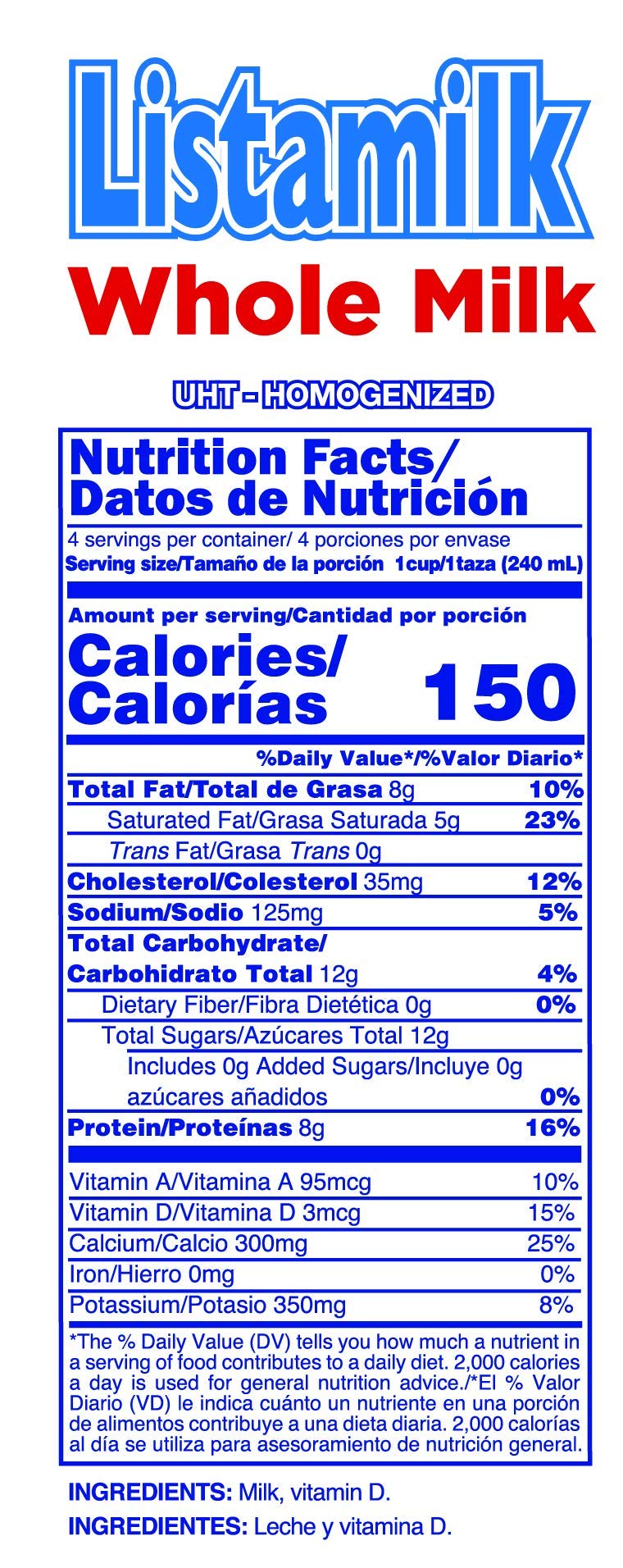 RICA Listamilk Whole Milk 32 Oz Boxed | 1 quart | Long Life Shelf Stable | Vitamin d | Non refrigerated | UHT Ultra pasteurized | Fresh taste | Pack of 6 |