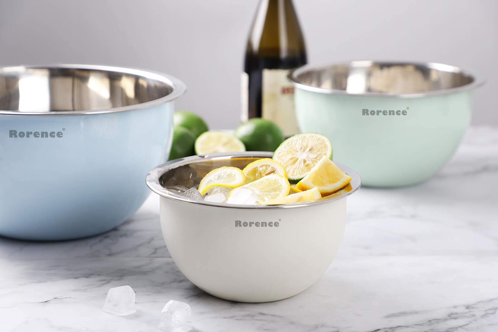 Rorence Stainless Steel Mixing Bowls with Lids: Stackable Colorful Mixing Bowls for Kitchen – Set of 3 include 1.5 Qt, 3 Qt, 5 Qt