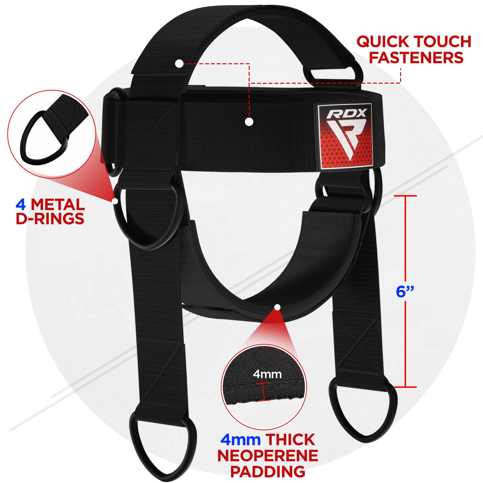 RDX Neck Harness Weight Lifting Training, Head Harness Exerciser, 90CM Long Adjustable Steel Chain, 4MM Padded Neck Builder, Gym Boxing Strength Resistance Workout, Strengthener Trainer Men Women