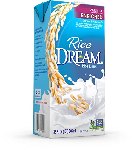 Rice Dream Rice Milk Drink, Enriched Vanilla, Calcium & Vitamin D, Vegan Dairy Alternative, Lactose Free, Shelf Stable, 32oz (Pack of 12)