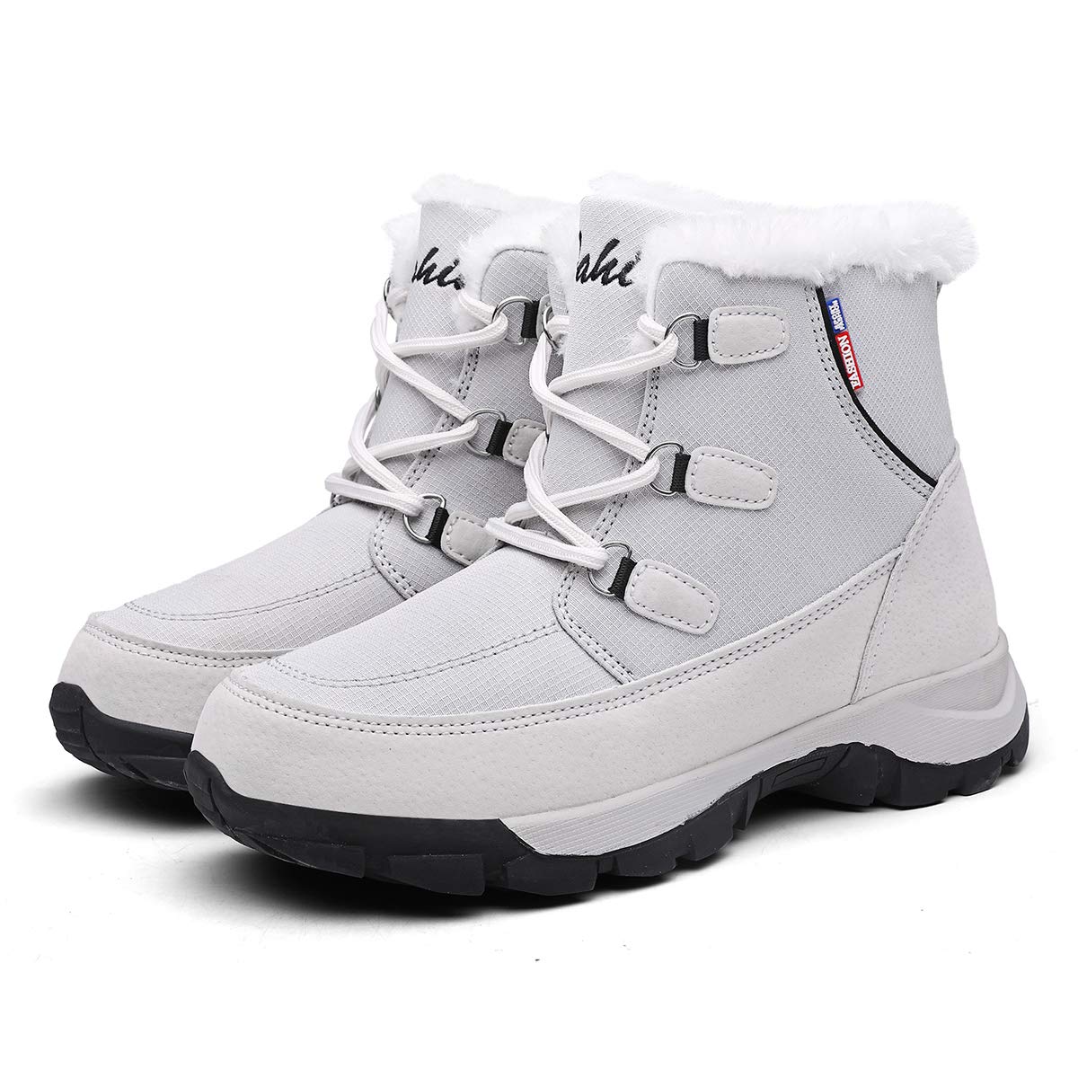 Womens Mid-Calf Snow Boot Women's Winter Warm Fur Plush Lightweight Ankle Boots Lady Resistance Cold Shoes Memory Foam(Grey,6.5 Women/5.5 Men