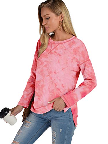 Womens Petite Fashion Sweatshirts Side Split Candy Color Tshirt Fall Clothes Pink S