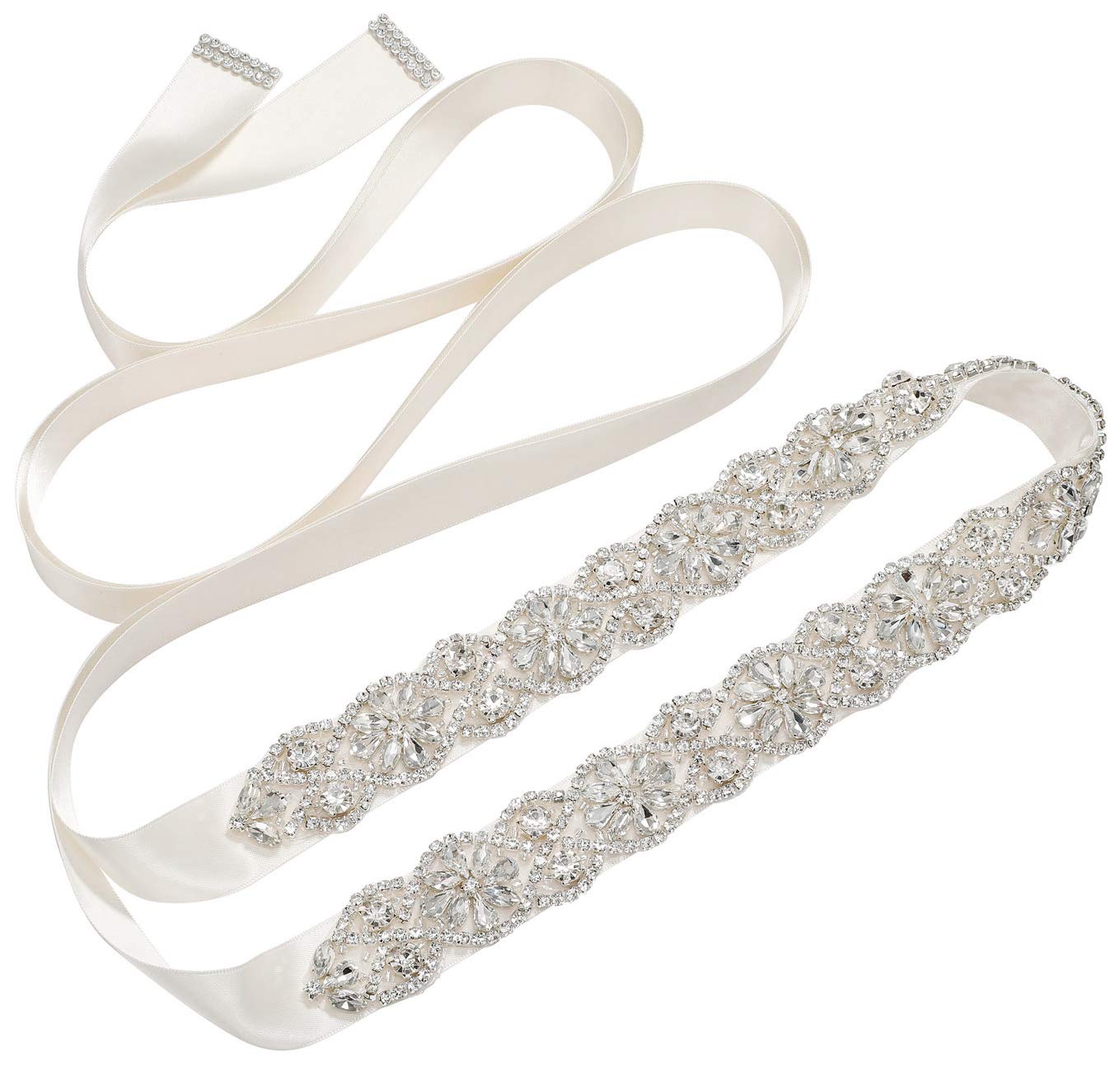 SWEETV Rhinestone Bridal Belt Wedding Dress Belt Bridesmaid Sash Crystal Applique for Evening Gown,Silver