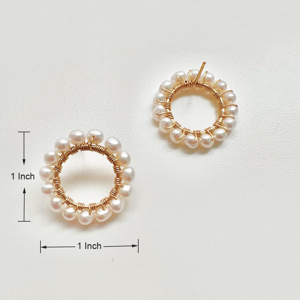 PISWENCY Freshwater Real Pearl Earrings 14K Gold Filled Stud Earrings for Women Handmade AAA Pearl Drop Dangle Earrings for Valentines Day, Gift for Her