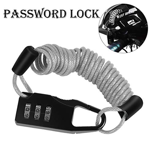 Zerlibeaful Lock Lock Bike Cycling Lock Code Lock Bicycle Portable Combination Travel Helmet Bike Accessories Bike Under Seat Pouch (Silver, One Size)