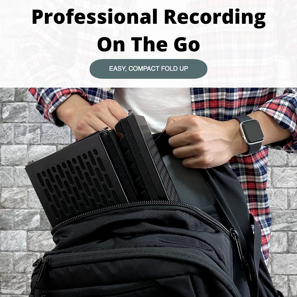 TRUE NORTH Microphone Isolation Shield w/Desk Feet and Stand Mount - Portable Vocal Booth Sound Booth Recording Equipment, Mic Shield Portable Recording Booth, Microphone Shield Portable Sound Booth