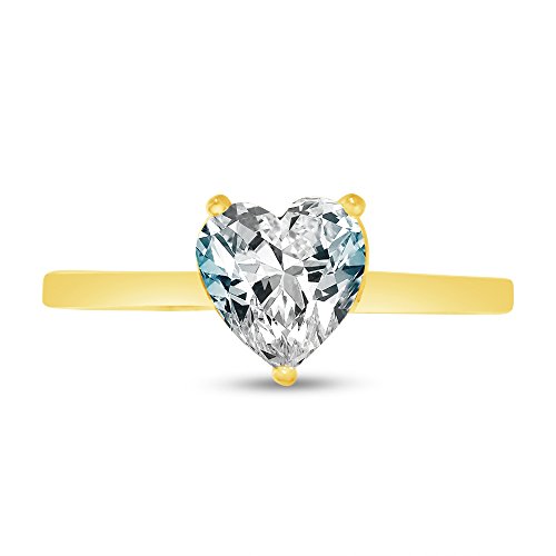 Size - 4.5 - Solid 14k Yellow Gold Heart Cut One Solitaire Wedding Engagement Ring CZ Cubic Zirconia 1.50ct.