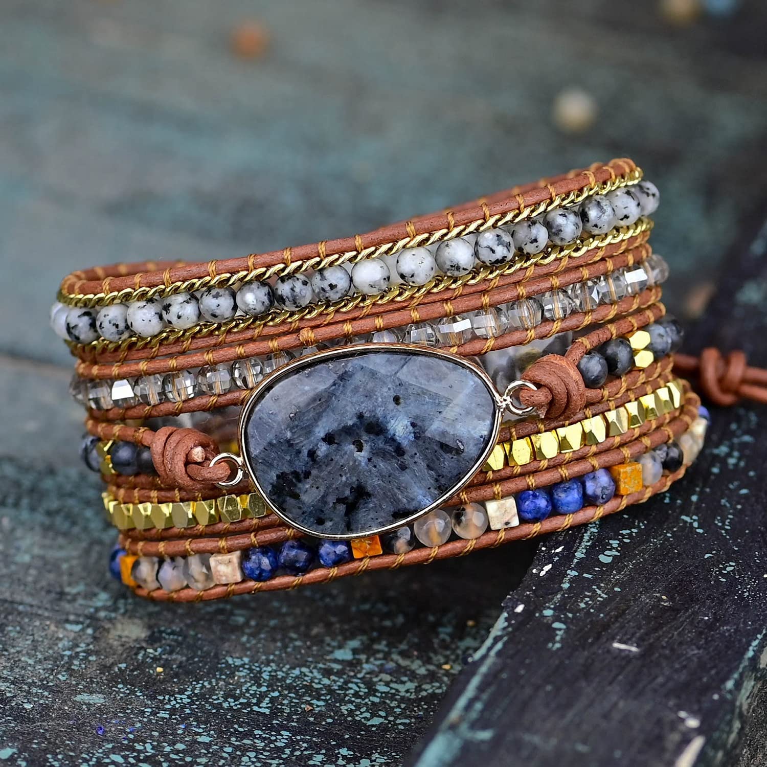 Teepollo Handmade Jasper Turquoise Amethyst Boho Wrap Bracelets for Women-Healing Natural Stone Beads Crystal Bohemian Bracelets Collection for Women Girl