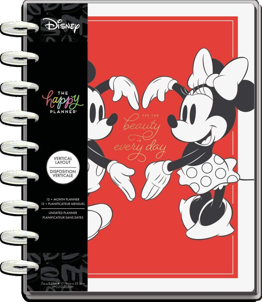 The Happy Planner Classic Sized Undated 12 Month - Disney Mickey & Minnie Mouse Everyday Beauty - Undated - Vertical Layout - Weekly & Monthly Disc Bound Pages - 7" x 9.25"