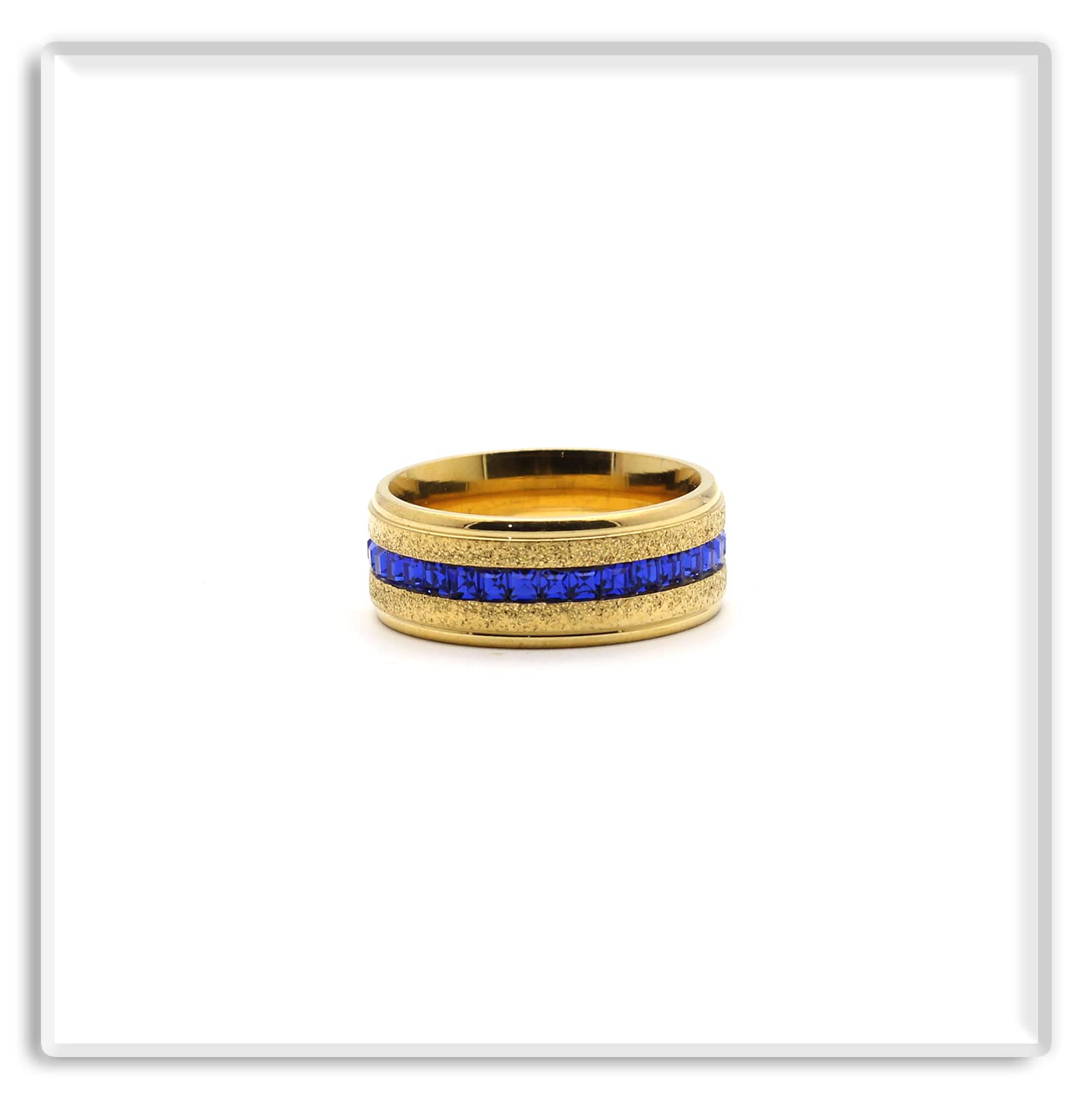 Xusamss 18K Gold Plated Ring One Row Blue Crystal Ring Stainless Steel Band Ring(Gold(7))