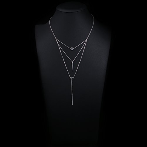S925 Sterling Silver Multilayer Layered Connected Long Y Triple Pendant Necklace for Women