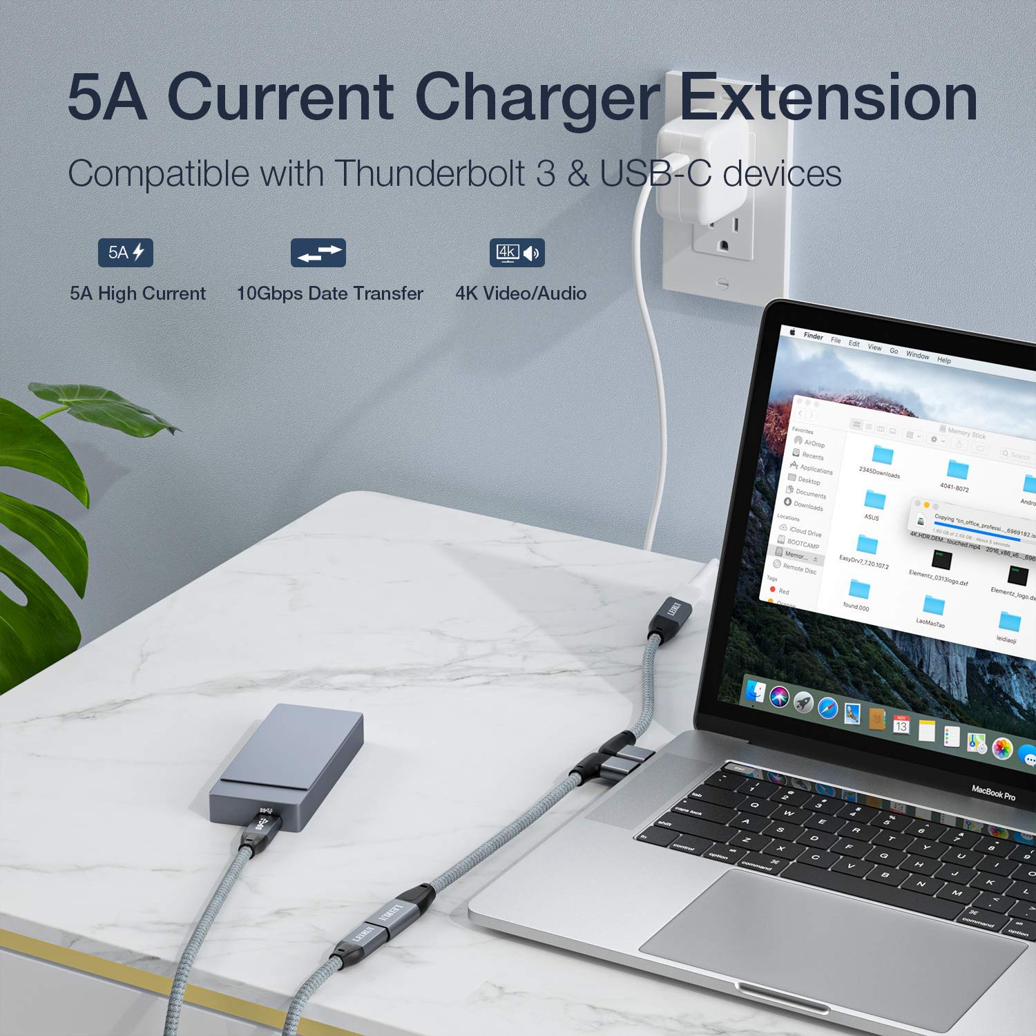 USB C Extension Cable Right Angle 1.65 Feet, 90 Degree USB 3 10Gbps Data Type C Extension Video Cable Fast Charging Cable Compatible for iPhone 15/15 Pro, Thunderbolt 3 MacBook Pro, Samsung S10 S9