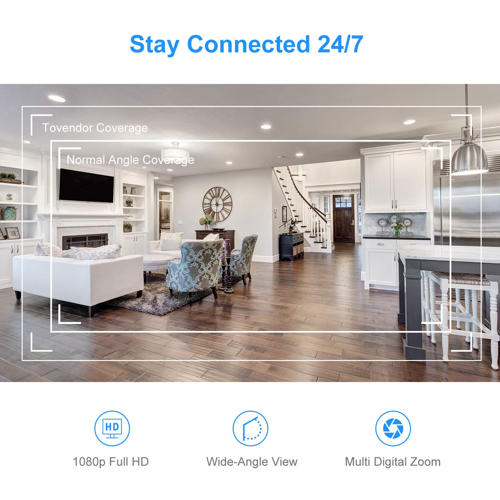 Tovendor Mini Smart Home Camera, 1080P 2.4G WiFi Security Camera Wide Angle Nanny Baby Pet Monitor with Two Way Audio, Cloud Storage, Night Vision, Motion Detection