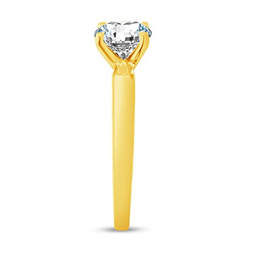 Size - 7.5 - Solid 14k Yellow Gold Round Cut Thick Band Classic Solitaire Wedding Engagement Ring CZ Cubic Zirconia 1.0ct.