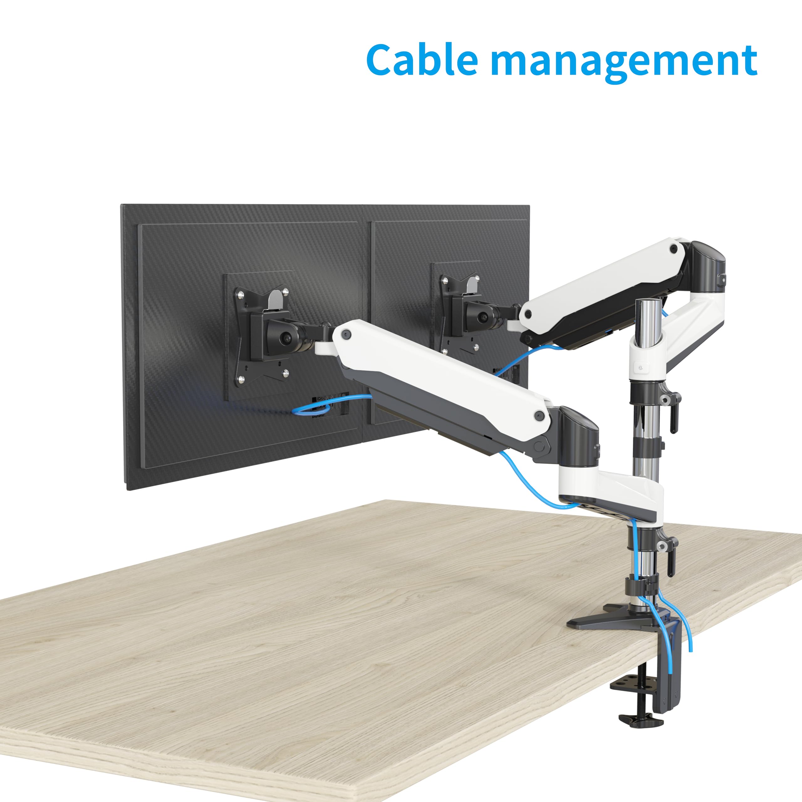 SHOPPINGALL Fully Adjustable Dual Gas Spring LCD Monitor Mount Stand with 2 Arm for 15”-32” Monitors, Clamp and Grommet Mounting Options in The Box, 6 ft HDMI Cable included - SA-GA24-White