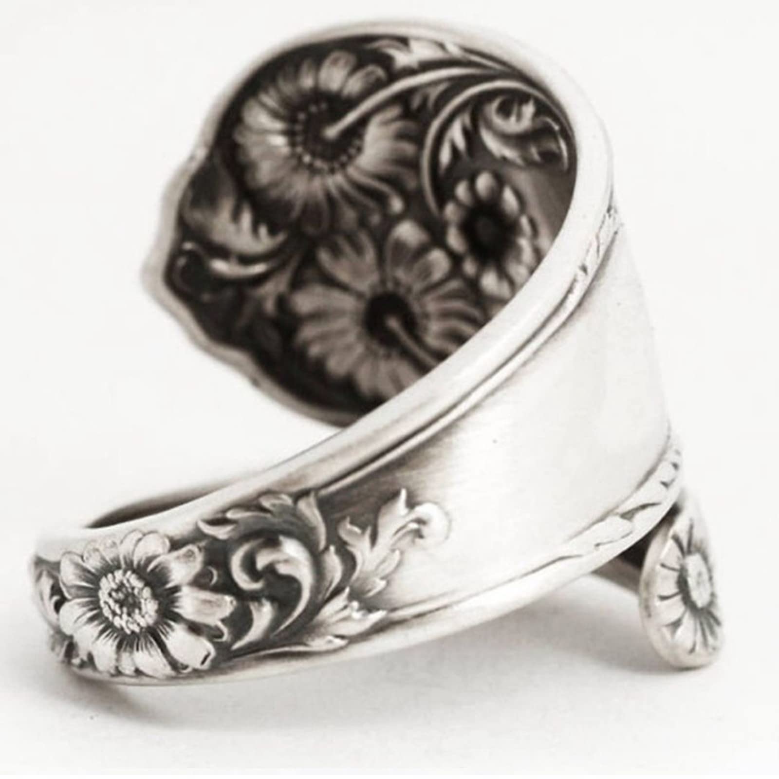 YEXUAN 2022 Jewelry [Select your spoon ring adjustable size 6-11 oxidation 925 sterling silver