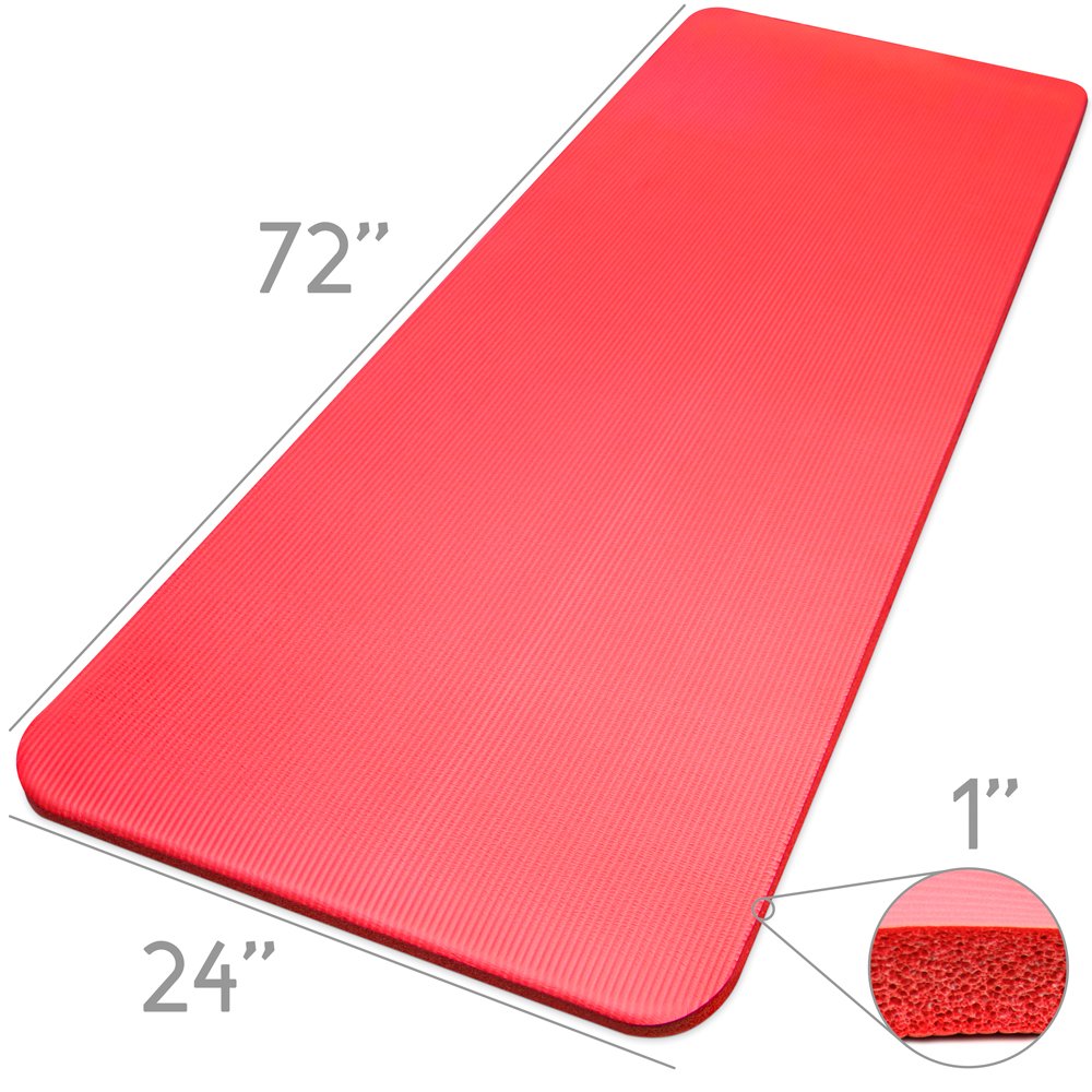 Yoga Cloud 4-pack - 1" Extra Thick Fitness Mats with Shoulder Strap - Soft Non Slip Exercise Pad for Pilates, Stretching, Gym Classes, Home Workout, Camping, Physical Therapy & Joint Relief (Red)