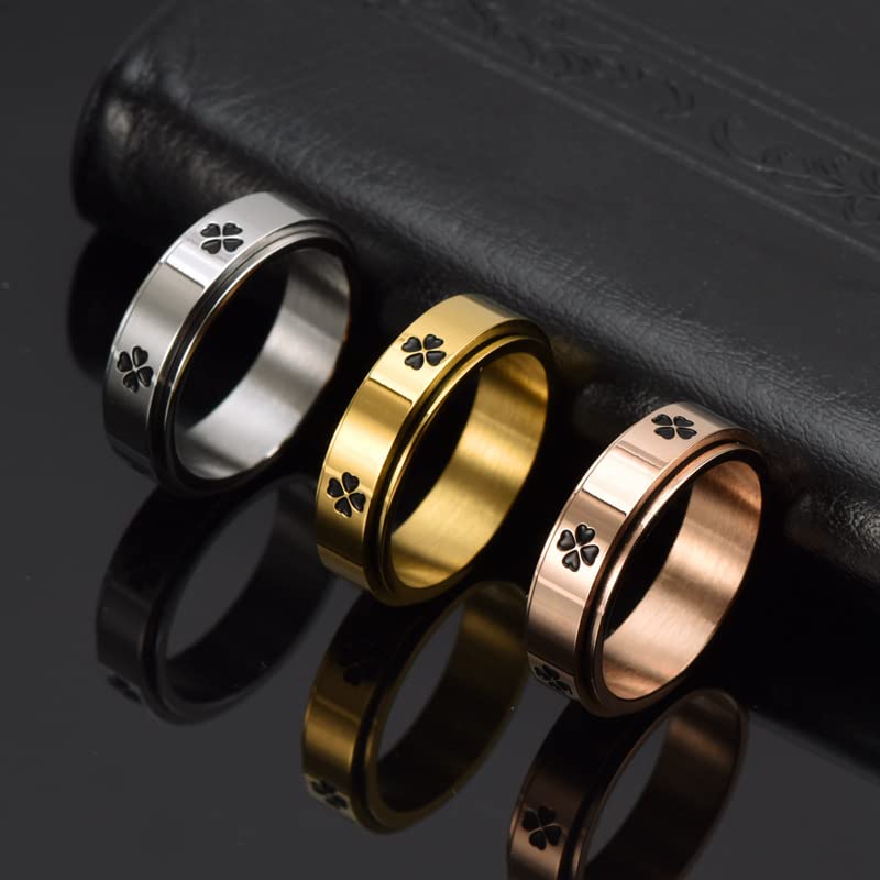 yomlry Fidget Ring Stainless Steel Four-leaf Clover Spinner Ring for Anxiety Stress Relieving Rotating Ring for Men Women clover 9