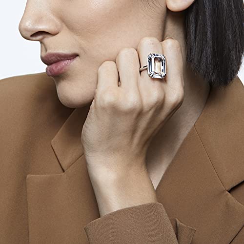 SWAROVSKI Mesmera Ring, Large Clear Crystal with a Rhodium Finish Setting, Size 9, Part of the Mesmera Collection