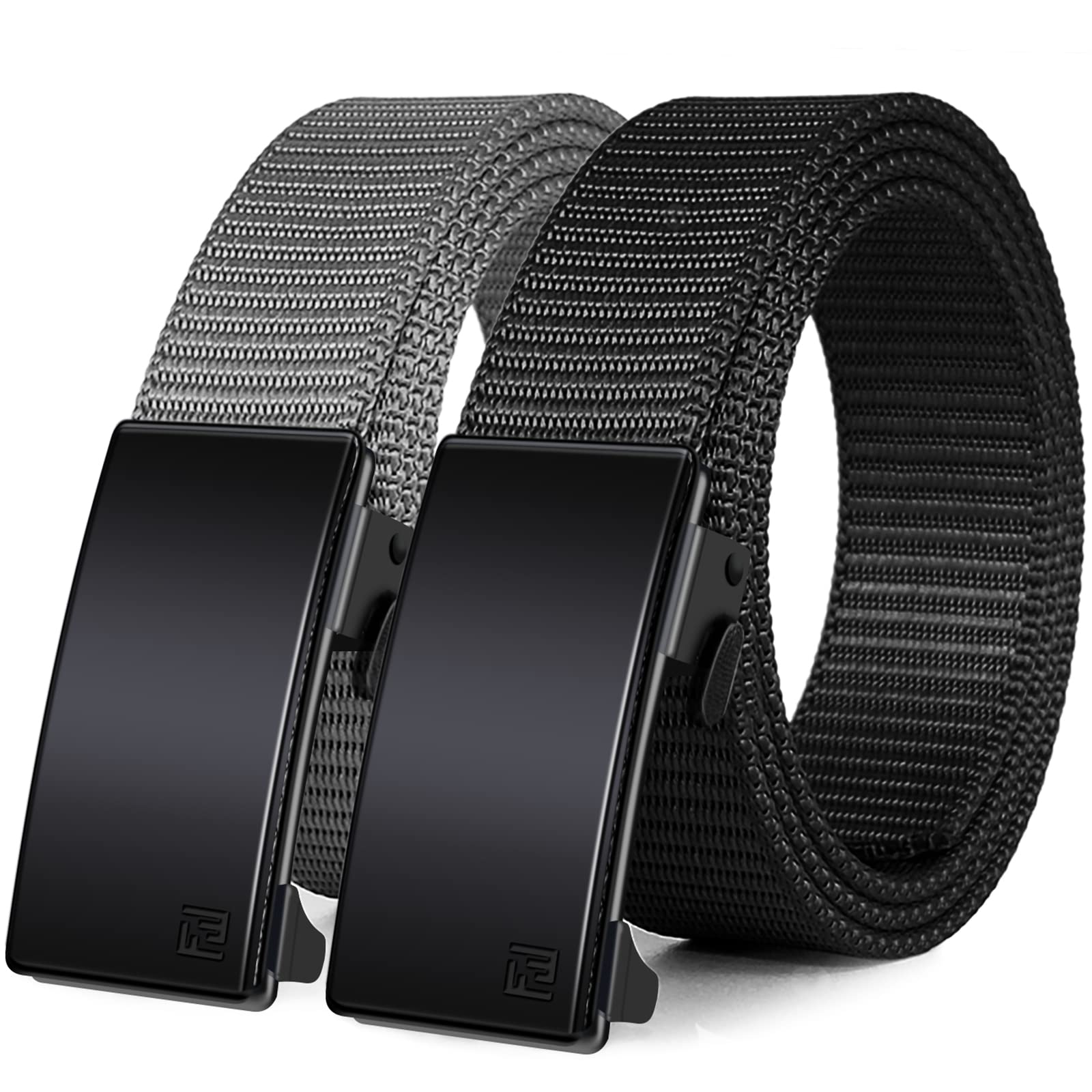 WONDAY Nylon Ratchet Belt 2 Pack, Web Belts for Men Nylon Belt Automatic Slide Buckle (Black+Grey, S - Fit waist 30"-36")