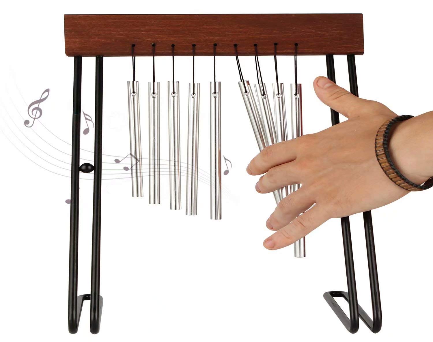 Table Top Bar Chime, Single-row Musical Percussion Instrument with Solid Aluminum Pipe and Iron Stand Stick for Ornament Classroom Office Decoration Kids Educational Gift