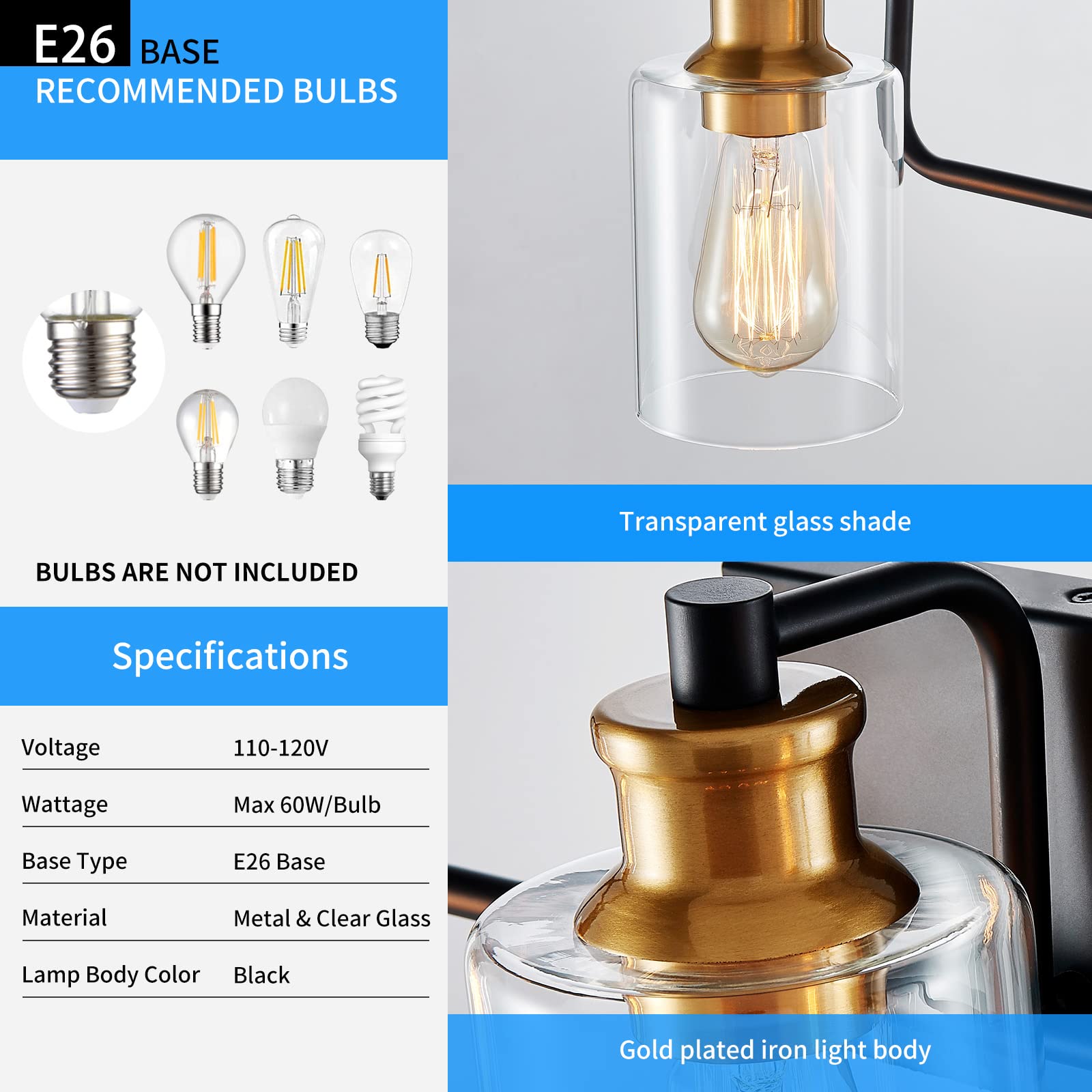 SamYUIR Bathroom Vanity lights Bathroom Light Fixture for Bathroom Wall Sconces Bathroom Light Fixtures Bathroom Lights Over Mirror Bathroom Vanity Light Vanity Lighting Fixtures