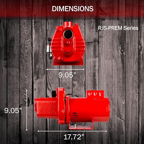 Red Lion RJS-50-PREM 1/2 HP, 12 GPM, 115/230 Volt, Premium Cast Iron Shallow Well Jet Pump, Red, 602206