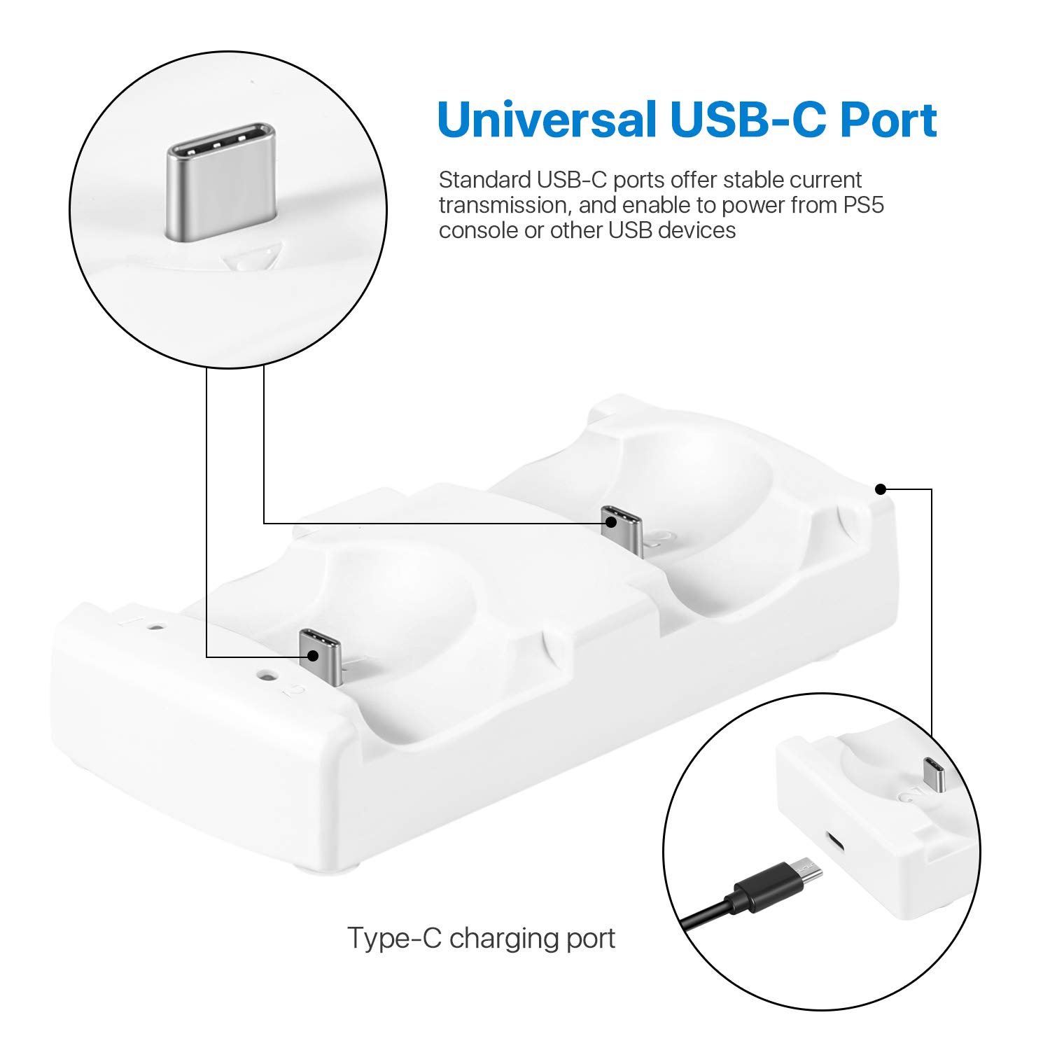 TNP PS5 Dual Charging Docking Station Charger Compatible with Sony PlayStation 5 Official Dualsense Wireless Controller, Fast Charge Port Dock Stand Accessories with USB-C Cable Cord LED Indicator