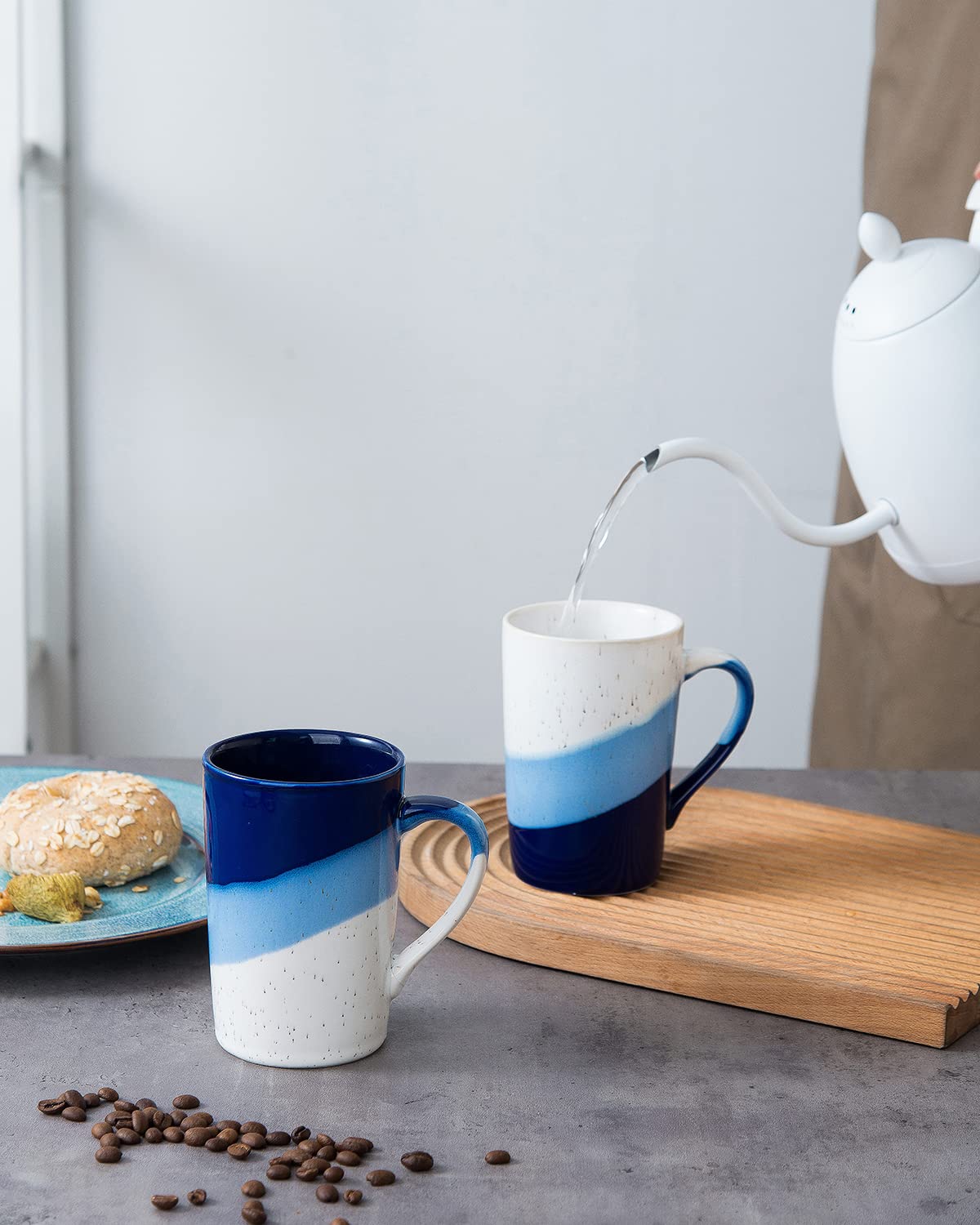 Rich Leisure 13oz Coffee Mug Set of 2 - Ceramic Tea Cups with Handle - Microwave and Dishwasher Safe, Perfect For Cup or Mug Lovers - Rustic Denby Glaze, Modern Design Mugs - Mint Green