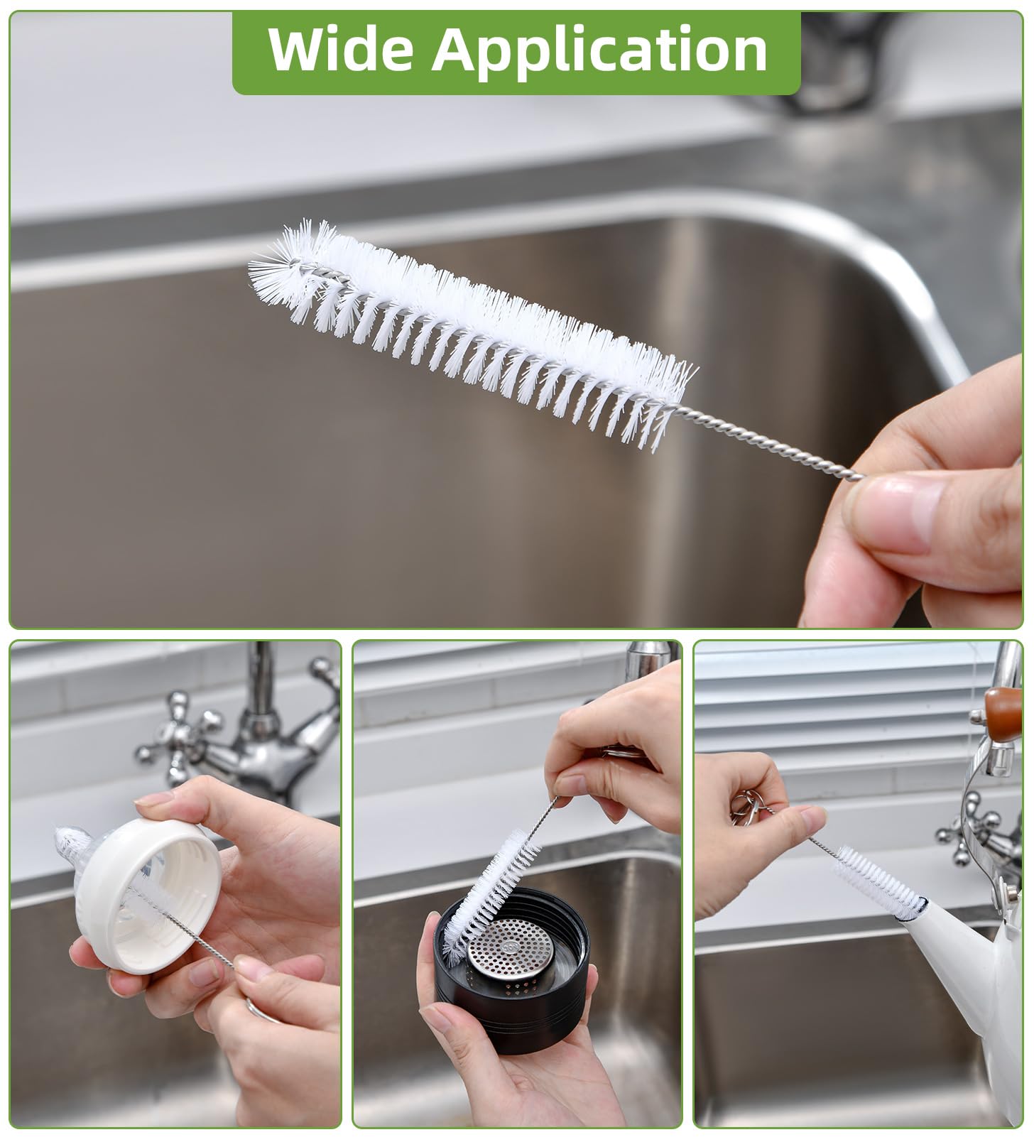 SUBEKYU Bottle Brush, Baby Bottle Brush with Nipple and Straw Cleaner Set for Cleaning Water Bottle, Gray+ White