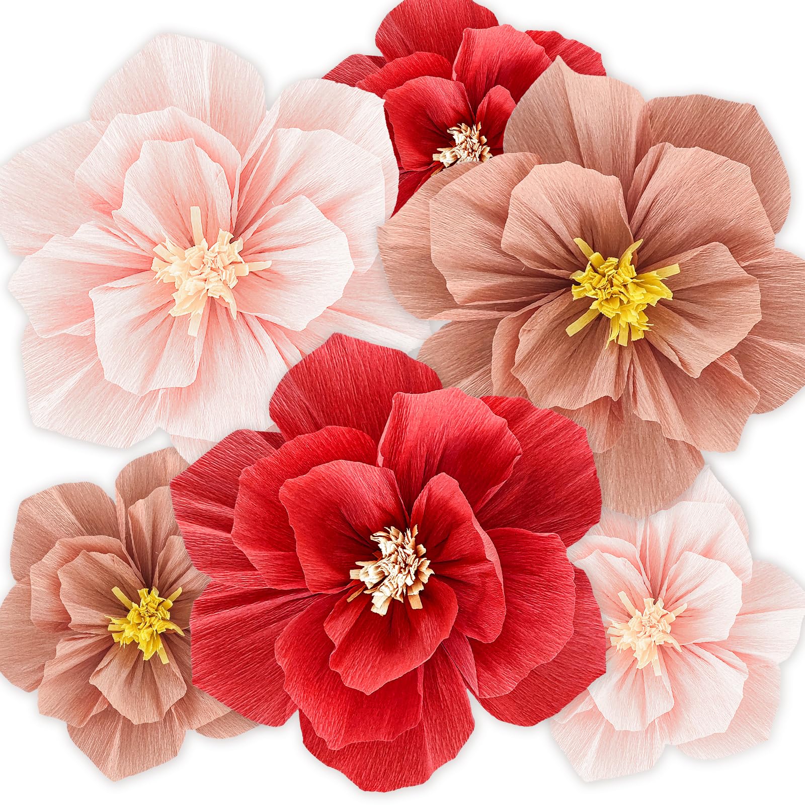 Rose Tissue Paper Flowers Thickened Crepe Paper Flower Decorations for Wall, Flowers for Parties, Backdrops and Classroom Walls, 10", 6 Pieces