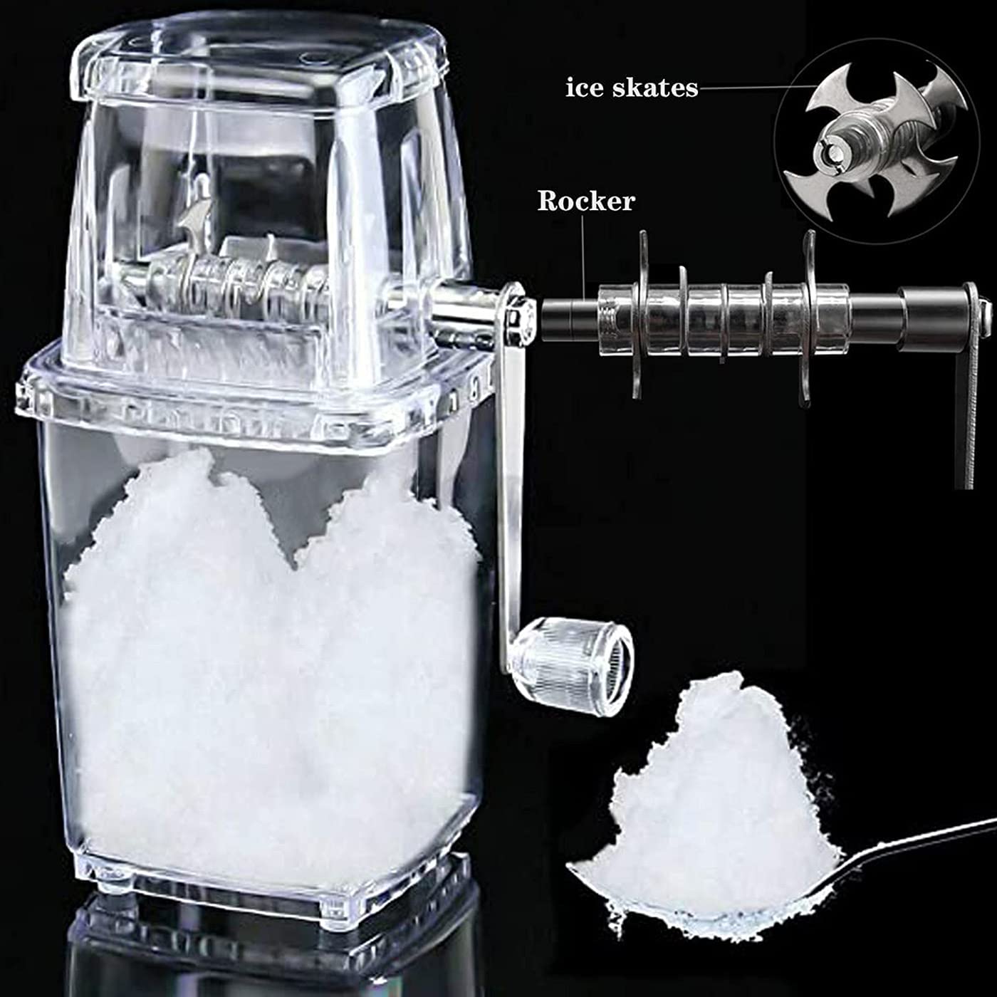 ZHER-LU Hand-Crank Ice Crusher, Ice-Maker Machine, Clear Ice Crusher for Home 1.25L Chrome Plated Ice Grinder Ice cube Drinks Chopper Stirrer (Transparent)
