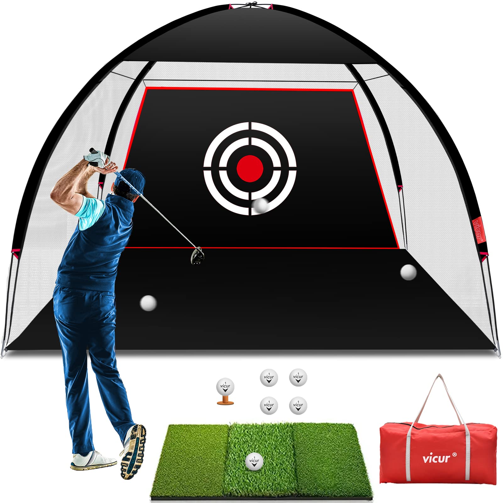 VICUR Golf Nets Golf Practice Net Golf Hitting Net 10x7 feet with Golf Hitting Mat & Golf Balls Packed in Carry Bag for Backyard Driving Indoor Outdoor