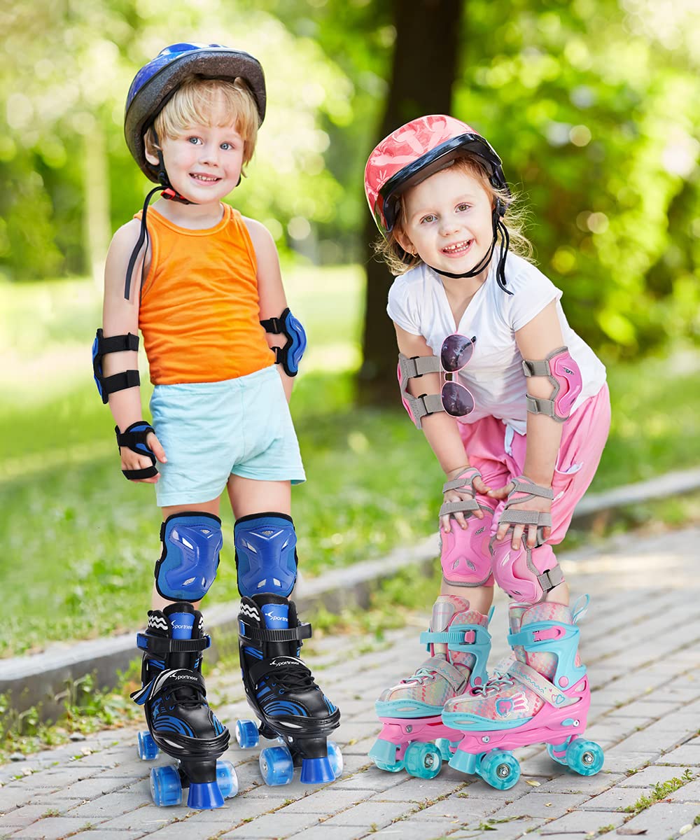 Roller Skates for Boys 4 Sizes Adjustable, Sportneer Light Up Kids Roller Skates for Age 3-5 6-12 Roller Skates with Protective Gears Illuminating Wheels Gift for Kids Toddler Beginner