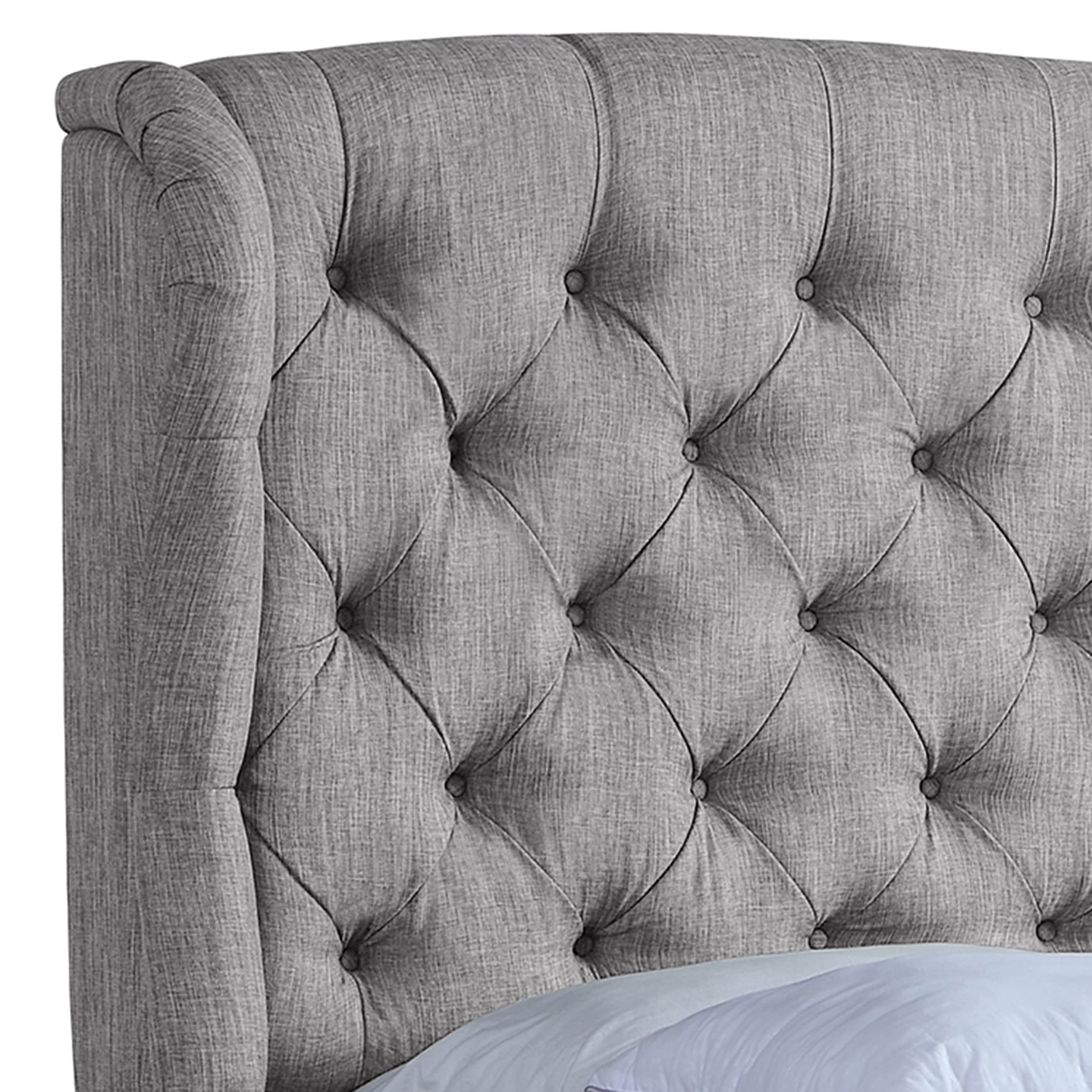 Rosevera Marcelle Bed Frame,Wingback Bed Frame with Signature Design Adjustable Headboard,Upholstered with Button Tufting Bed for Bedroom,Wood Slat Support,Eesy Assembly,Twin,Gray