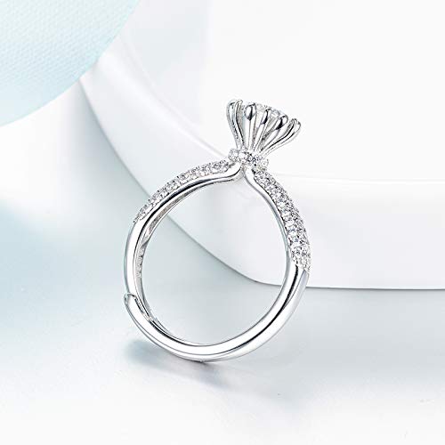U/D Classic Solitaire Round Brilliant Moissanite Engagement Wedding Statement Ring 1 Carat Platinum Plated 925 Sterling Silver