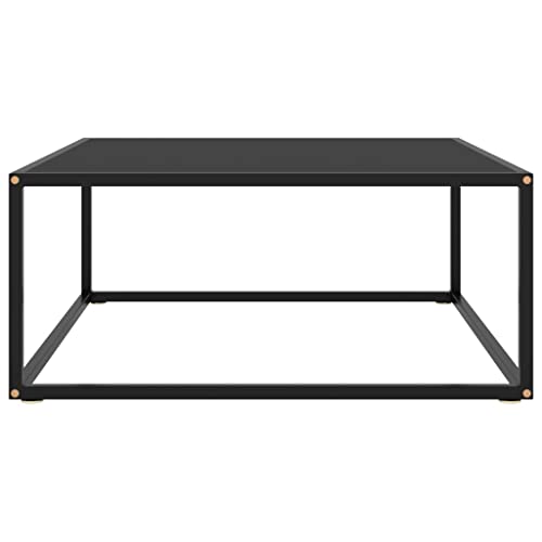 QJBSAVVA Coffee Table Black with Black Glass 31.5"x31.5"x13.8",Bedside Tables Side Tables End Tables Entrance Tables Suitable for Meeting Rooms, Reception Rooms, Offices