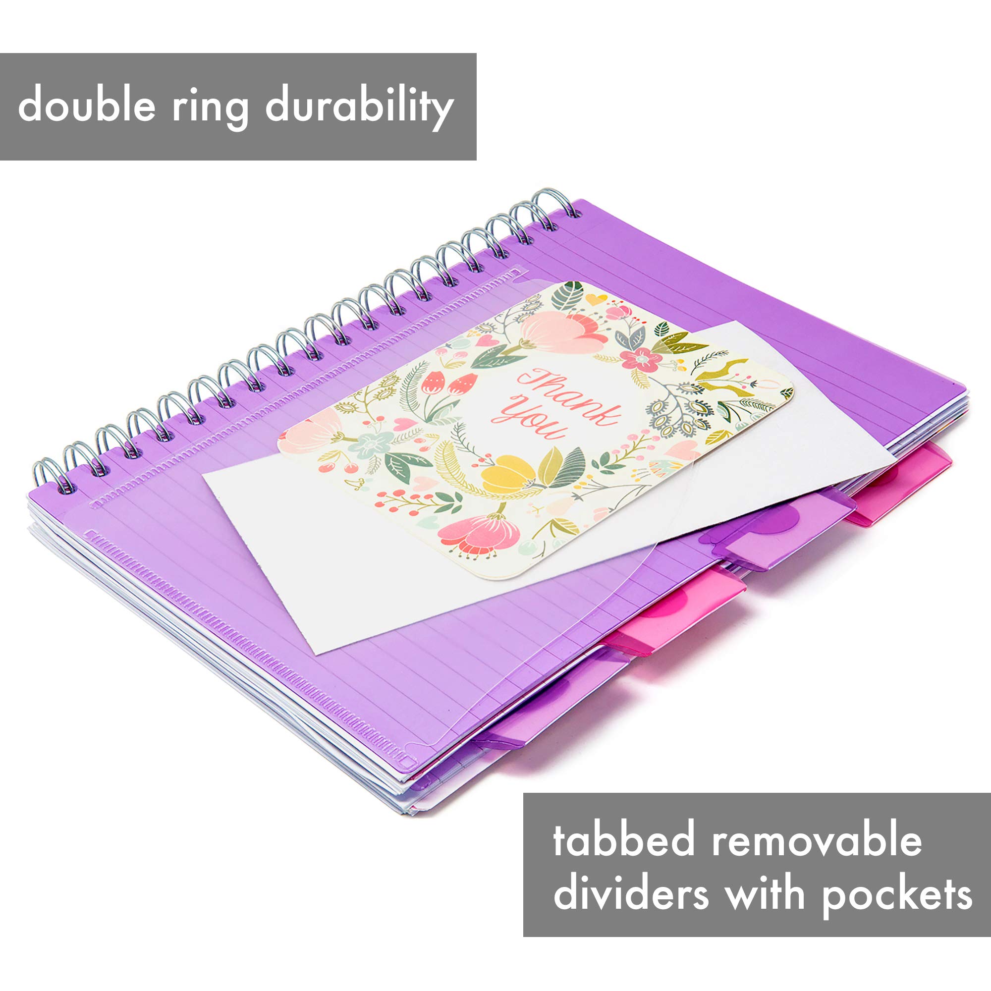 Pukka Pad 5 Subject Spiral Notebook 3-Pack - 200 Pages, 100 Sheets of 80GSM Paper with Repositionable Dividers & Perforated Edges for School & Office Planning & Organization - B5-7 X 10, Blossom