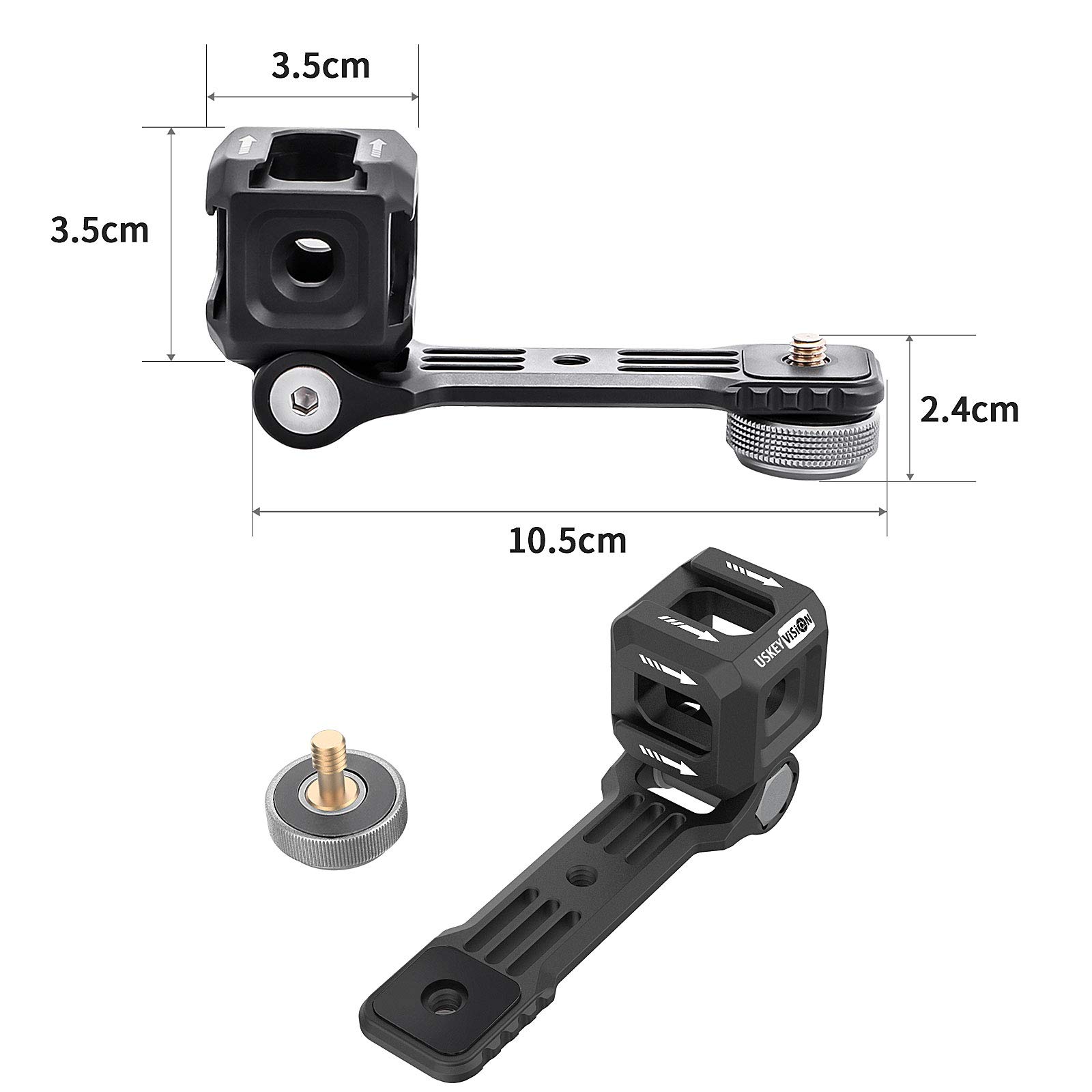 USKEYVISION Triple Cold-Shoe Mount Bracket Kit for Camera & Gimbal 180° Roll Microphone Video Light Mount Dual 1/4in Thread Compatible with All DSLR Cameras & All Gimbals (UVCS-2)